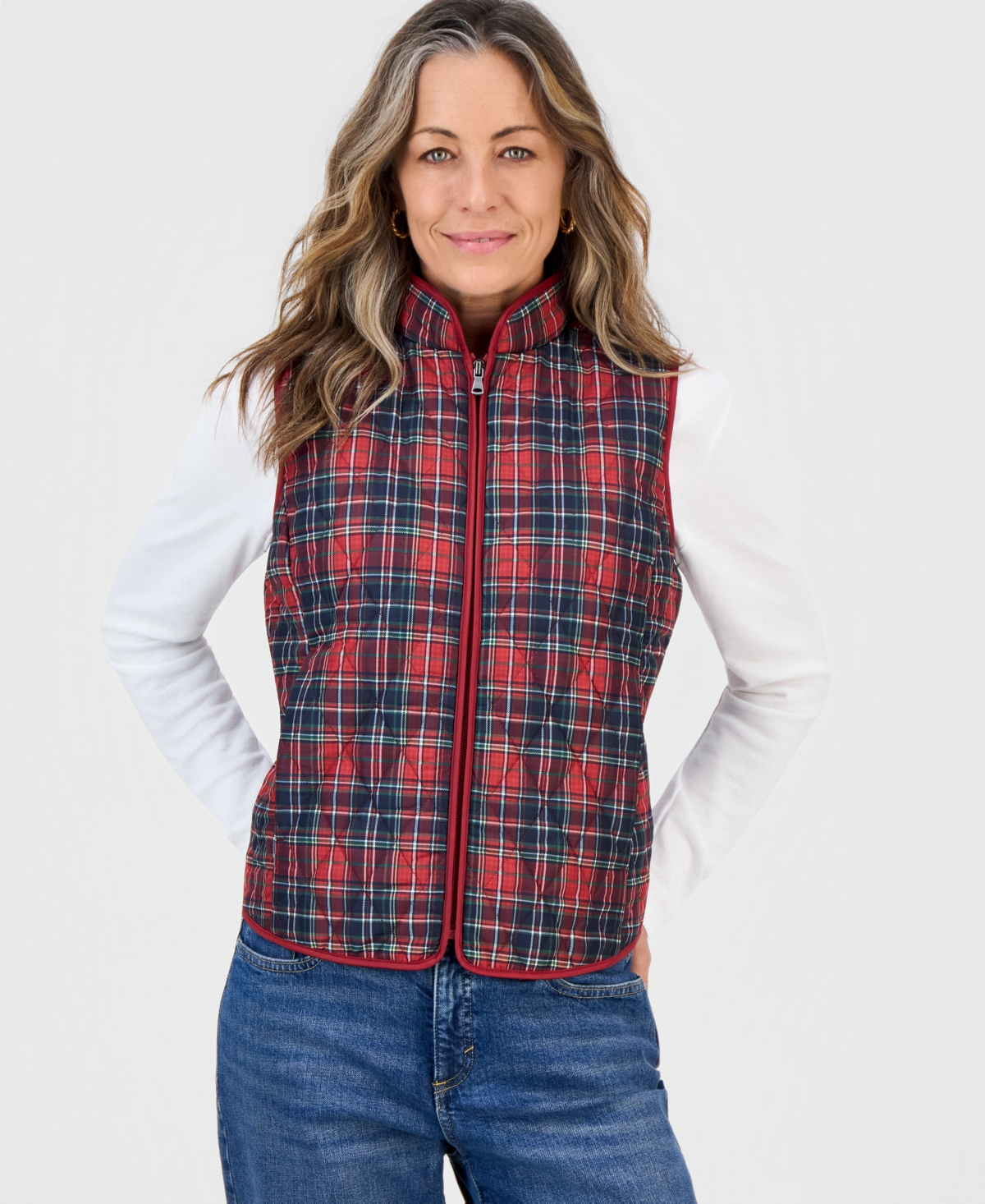 Click here for Style & Co Petite Quilted-Plaid Mock-Neck Vest  Ma... prices