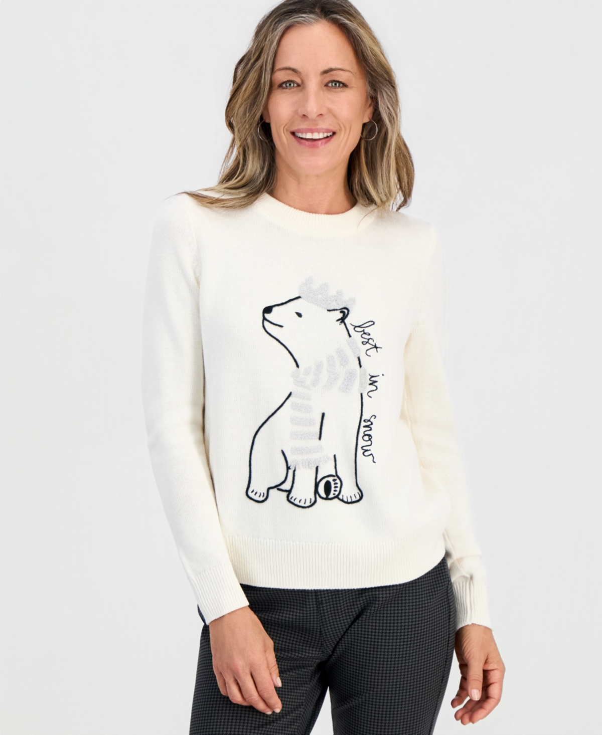 Click here for Style & Co Petite Whimsy Polar Bear Pullover Crewn... prices