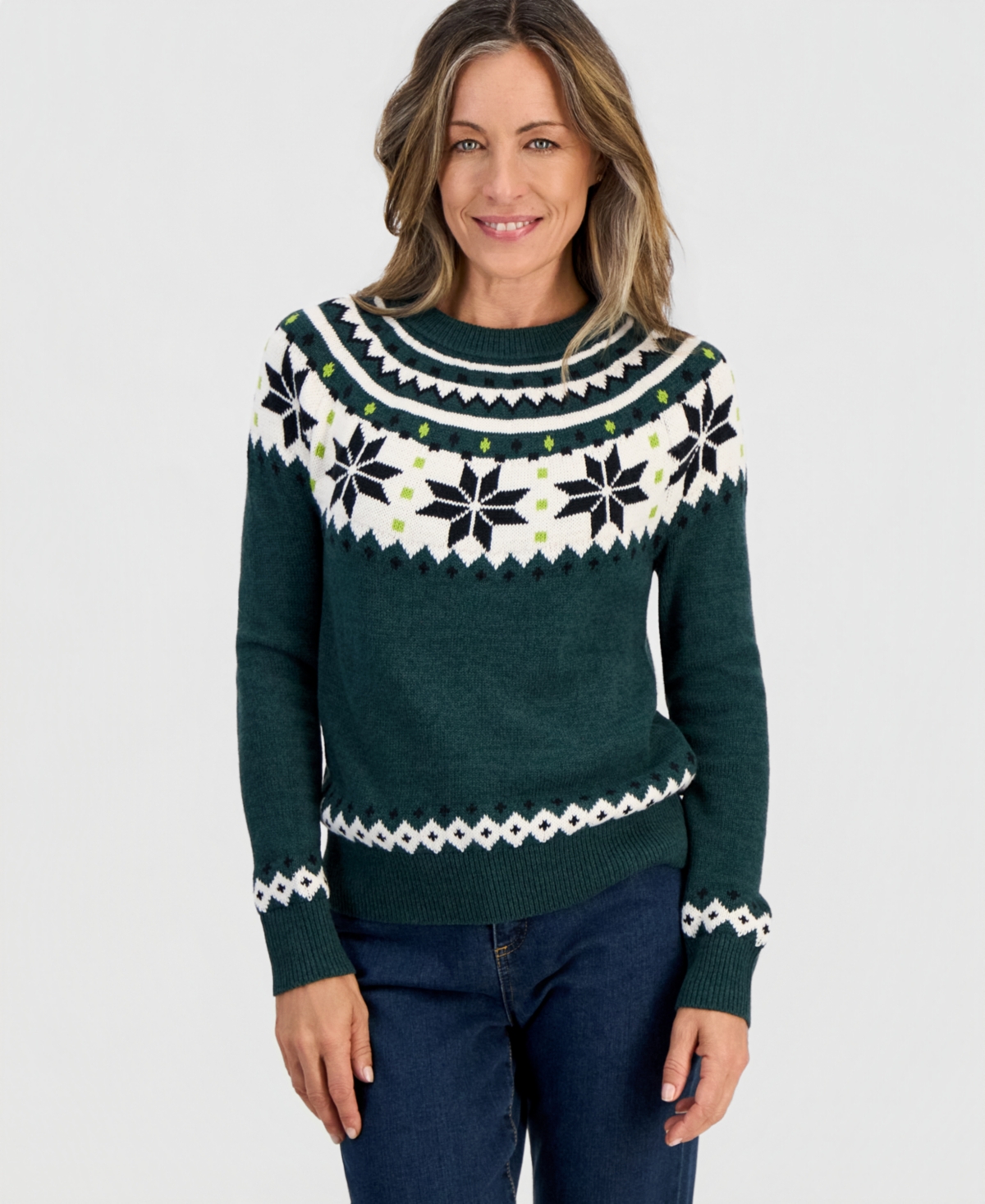 Click here for Style & Co Petite Whimsy Snowflake Fair Isle Pullo... prices