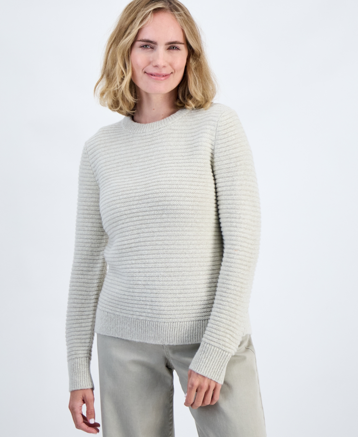 Click here for Style & Co Petite Textured Shine Crew Sweater  Mac... prices