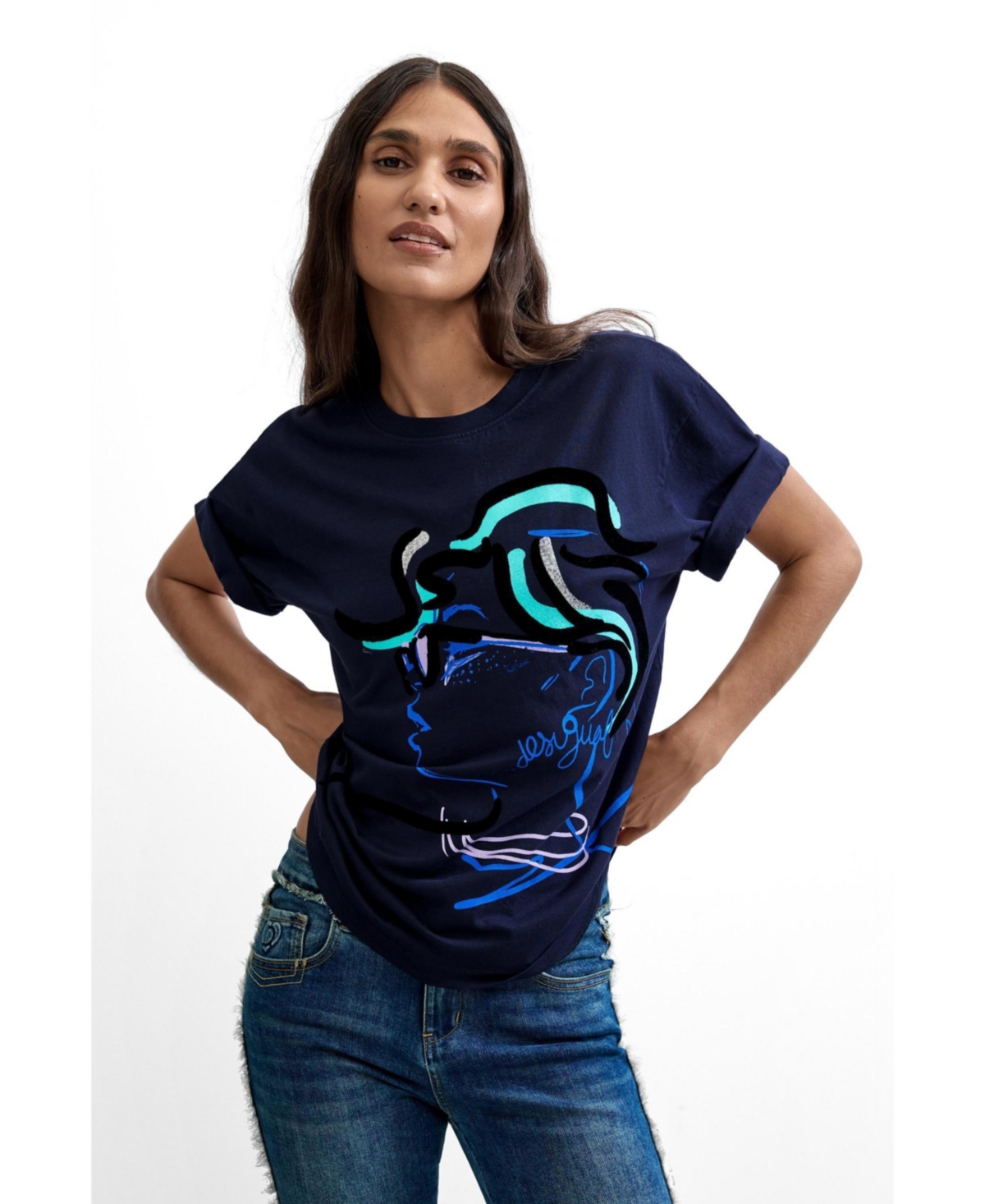 Click here for Desigual Womens Printed T-shirt 100 cotton - Ink b... prices