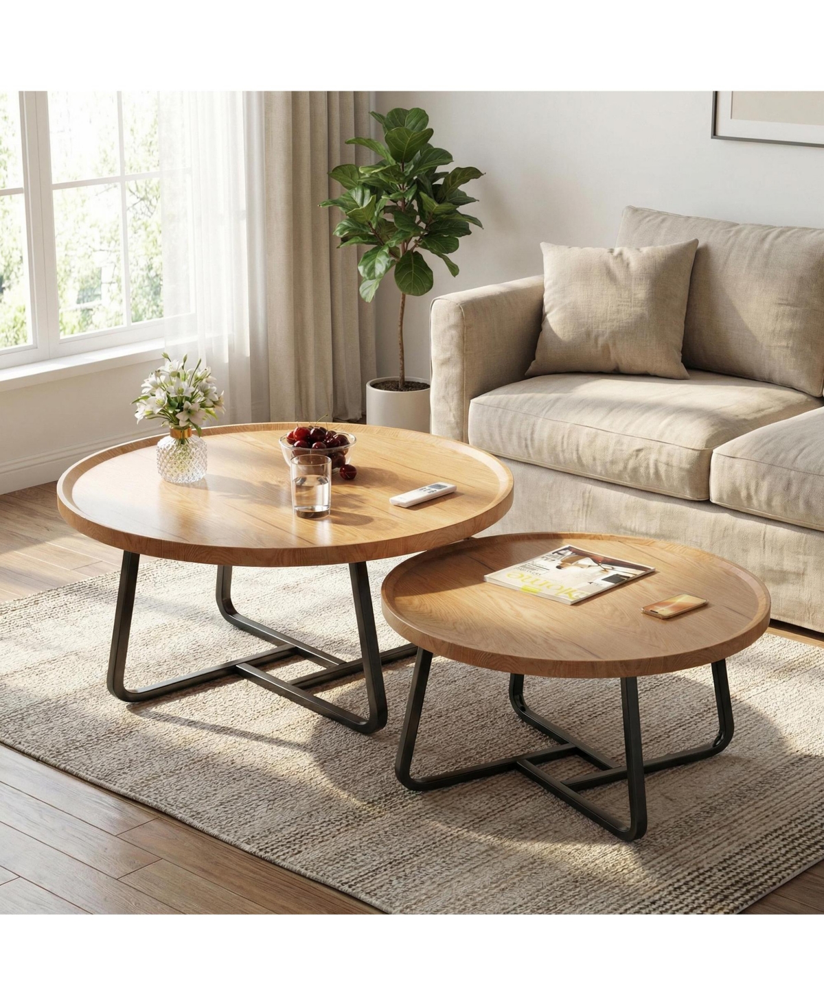 Click here for homfan Mid Century Modern Round Nesting Coffee Tab... prices