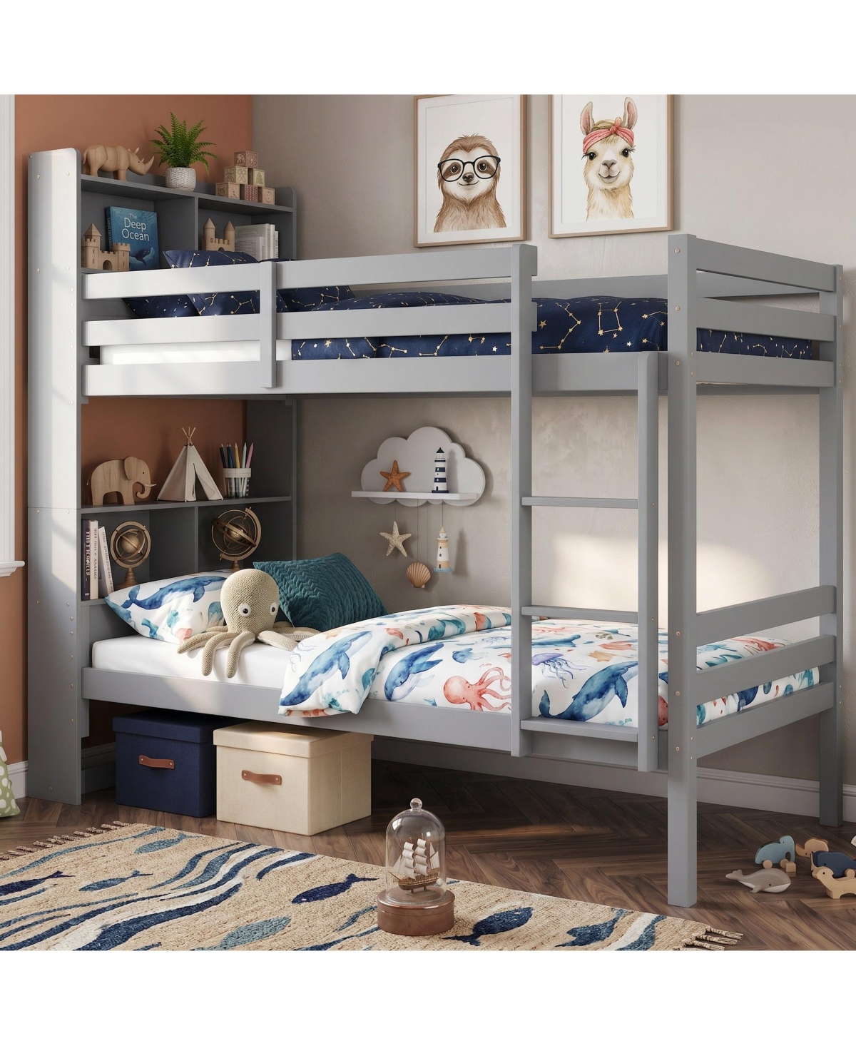 Click here for Sailvan Bed with Shelves Headboard Guardrails Ladd... prices