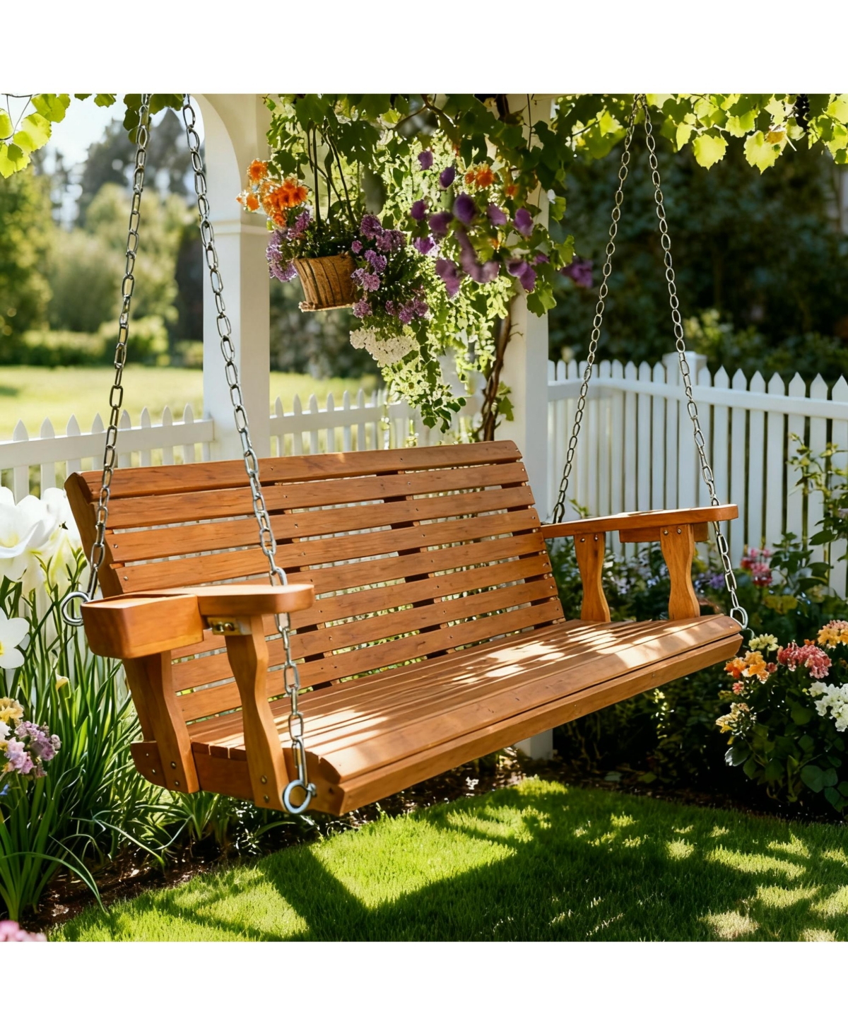 Click here for Mega Casa Wooden Porch Swing 3-Seater  High Backre... prices