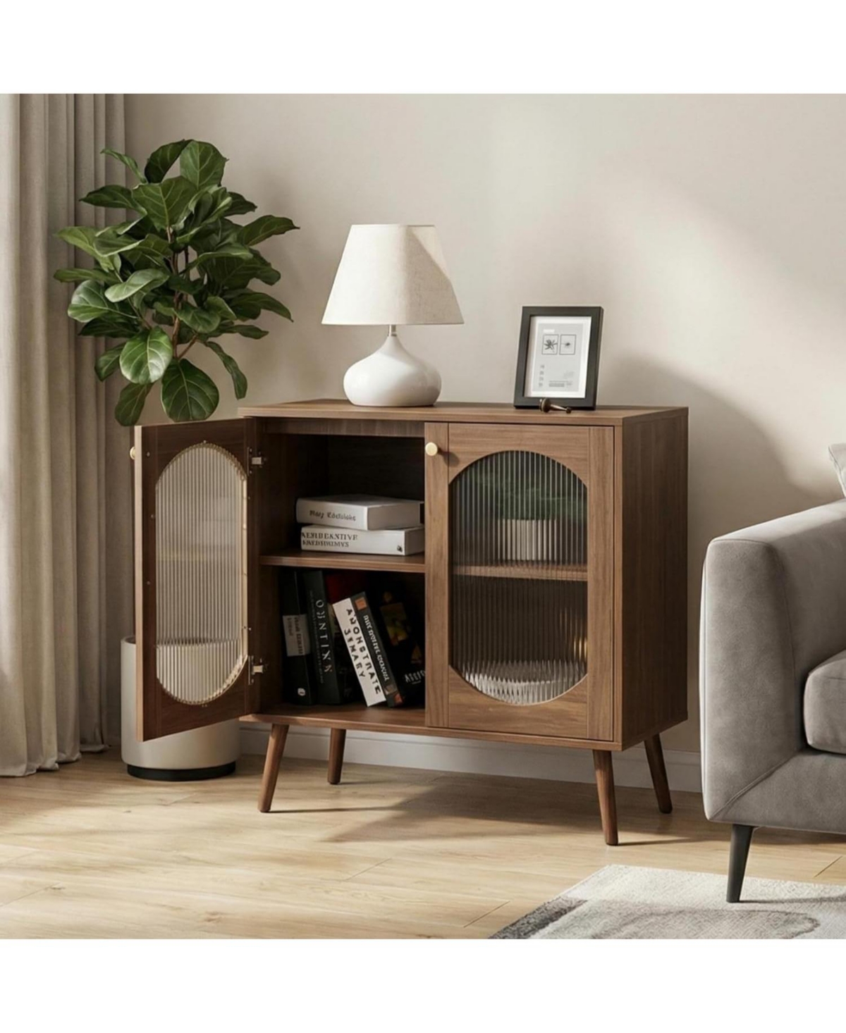 Click here for homfan 2-Door Storage Cabinet with Fluted Glass Do... prices