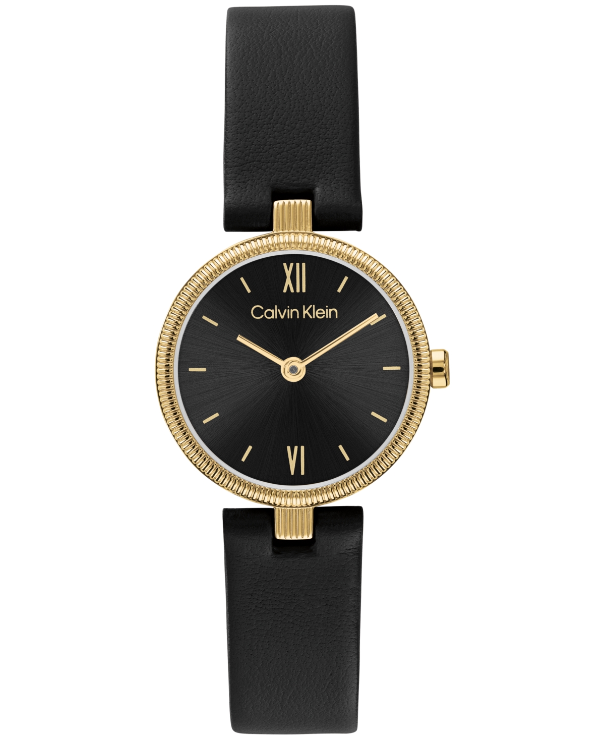Click here for Calvin Klein Womens Gleam Black Leather Strap Watc... prices