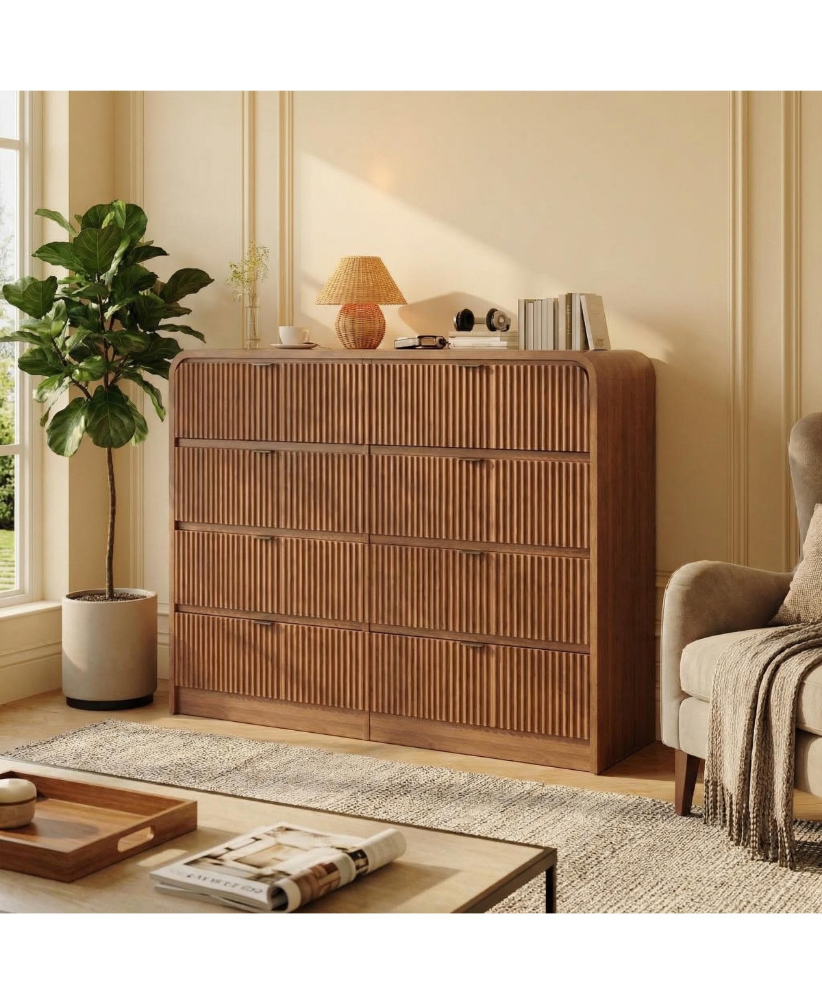 Click here for homfan Fluted 8 Drawer Dresser with Rounded Edge -... prices