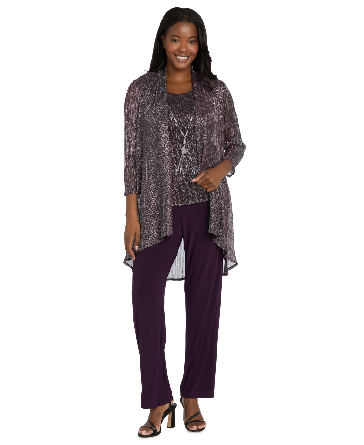 Click here for R & M Richards 3-Pc. Metallic Jacket  Necklace Top... prices