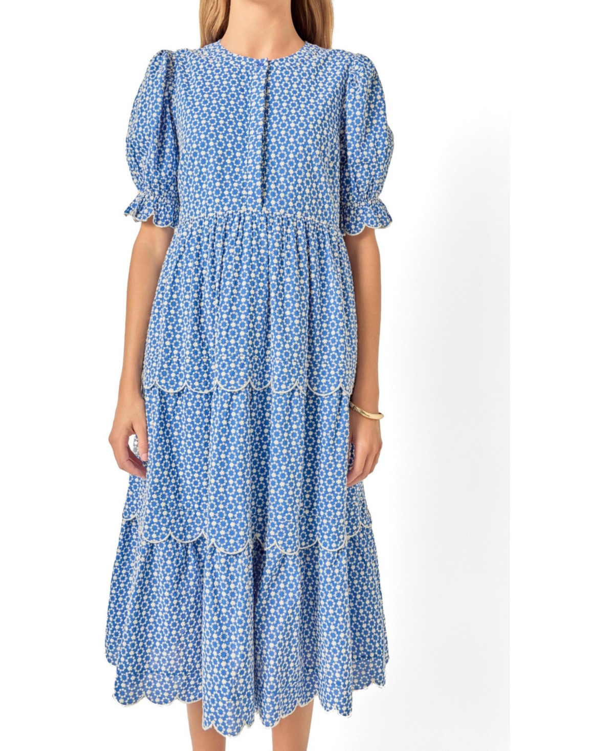 Click here for English Factory Womens Scalloped Midi Dress - Blue prices