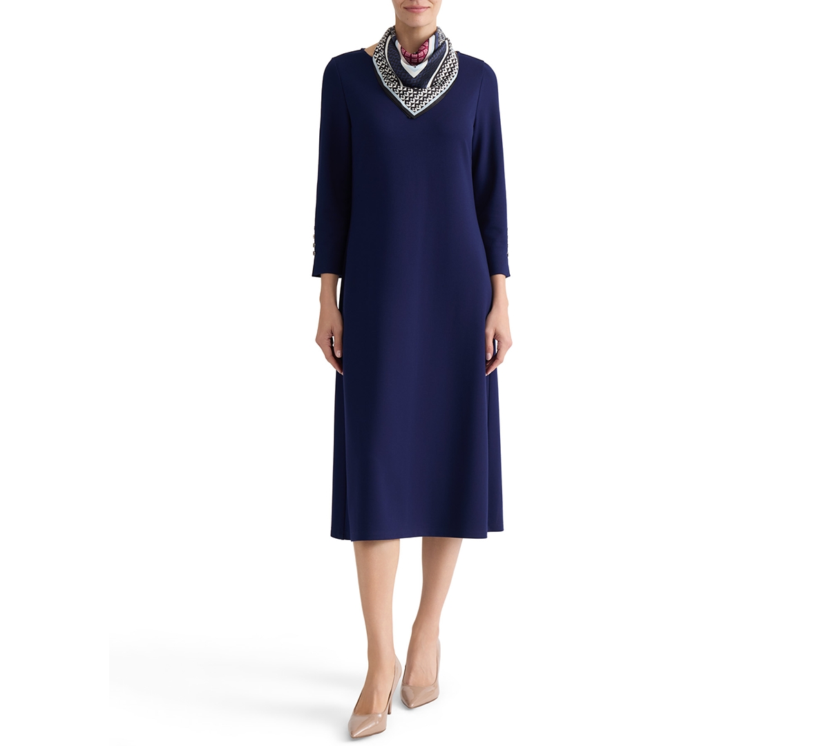 Click here for Jones New York Womens Serenity Printed Midi Dress... prices