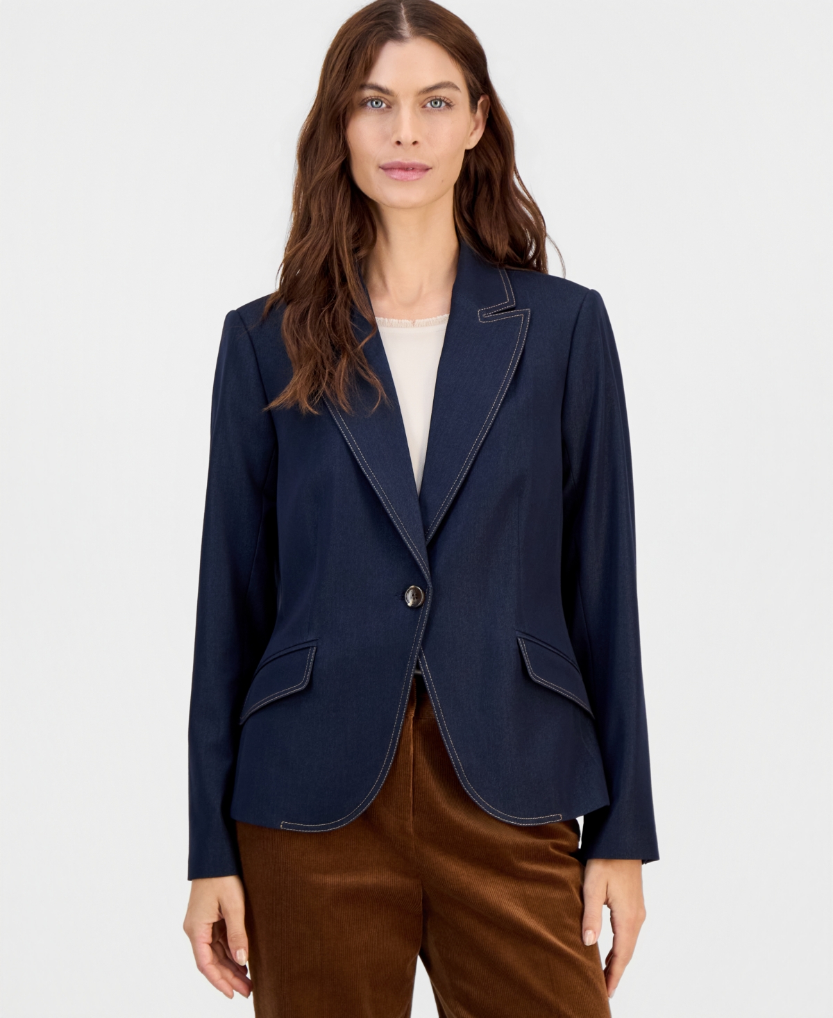 Click here for Tahari Asl Womens Denim Single-Button Blazer - Dar... prices