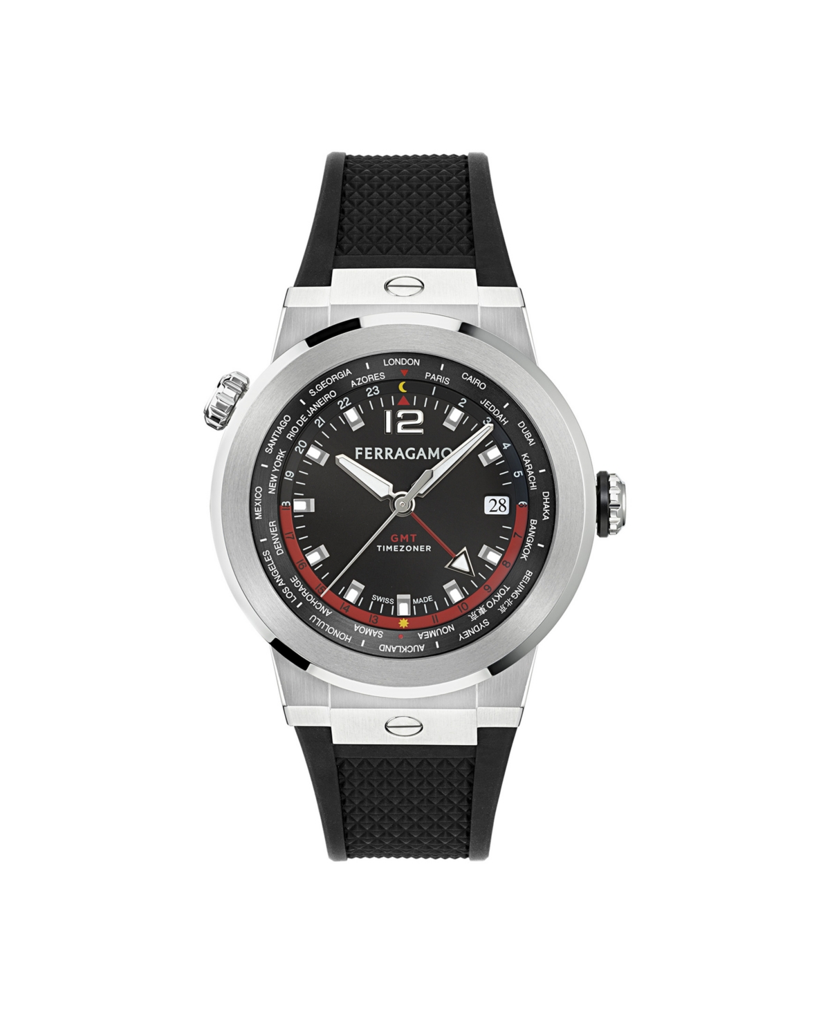 Click here for Ferragamo Mens F-80 Gmt Worldtime Black Stainless... prices