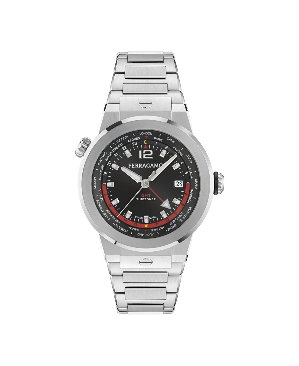 Click here for Ferragamo Mens F-80 Gmt Worldtime Silver Stainless... prices