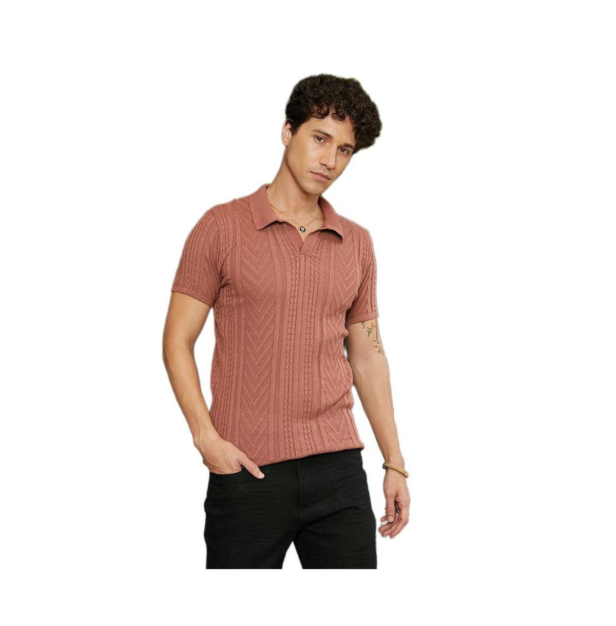 Click here for Campus Sutra Mens S - L Geometric-Textured Polo T-... prices