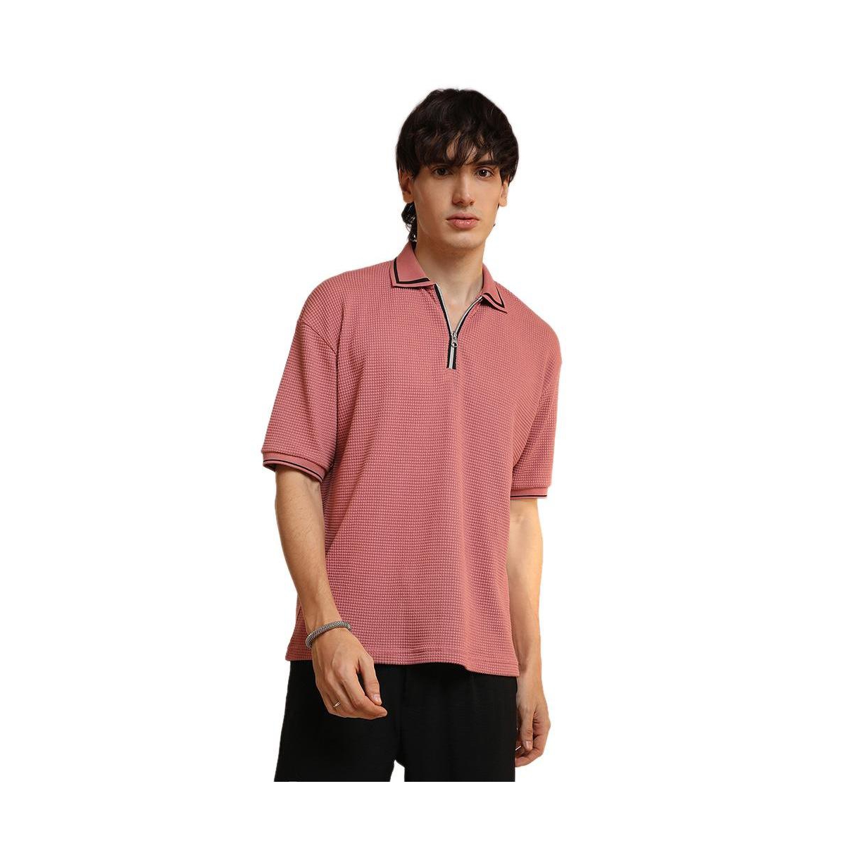 Click here for Campus Sutra Mens Salmon Micro-Waffle Polo T-Shirt... prices
