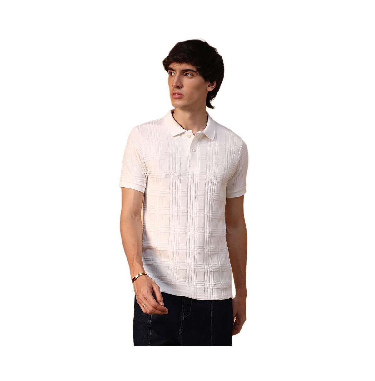 Click here for Campus Sutra Mens Intertwine-Textured Polo T-Shirt... prices