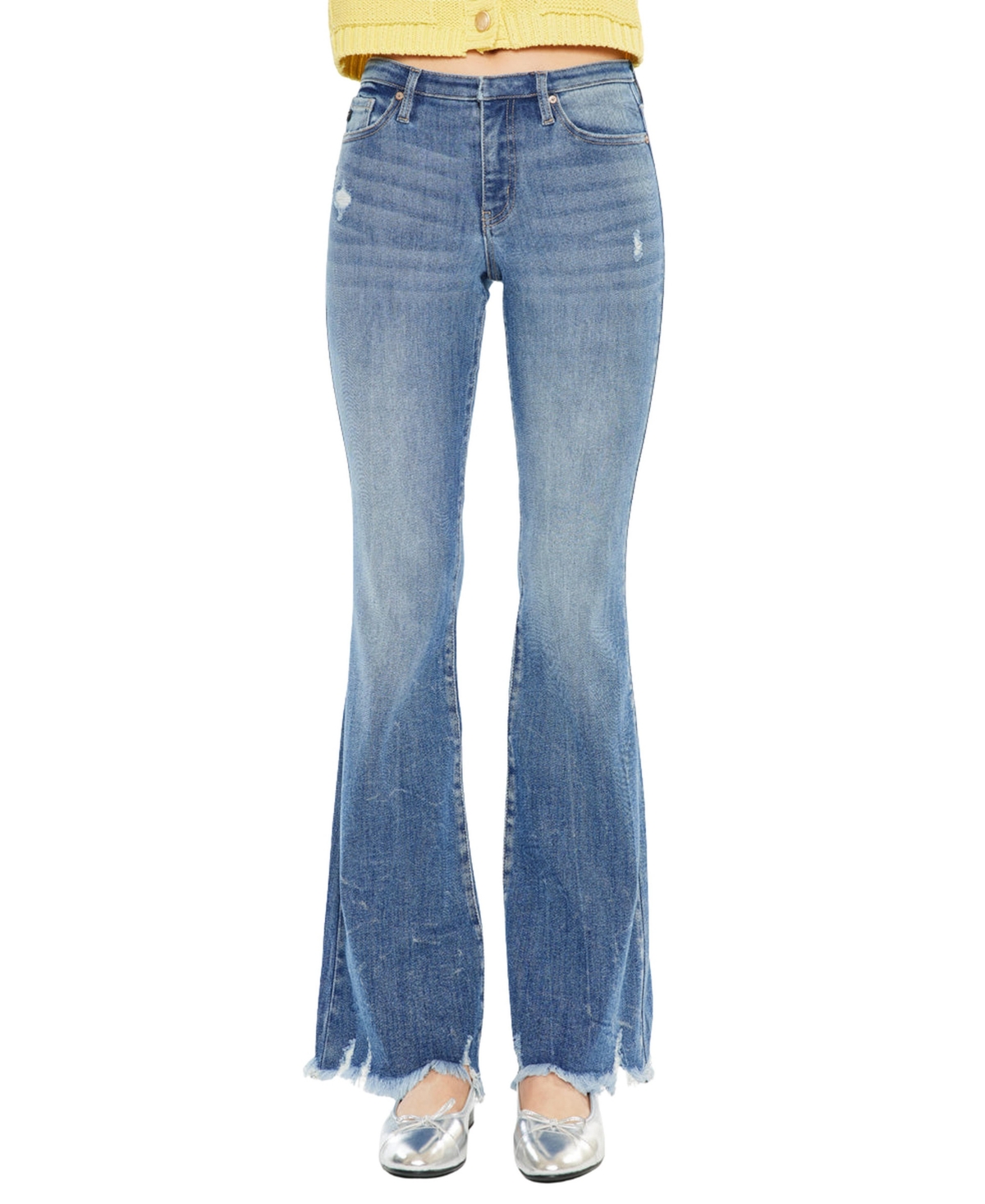 Click here for KanCan Womens Jennie Mid Rise Wide-Leg Jeans - Med... prices