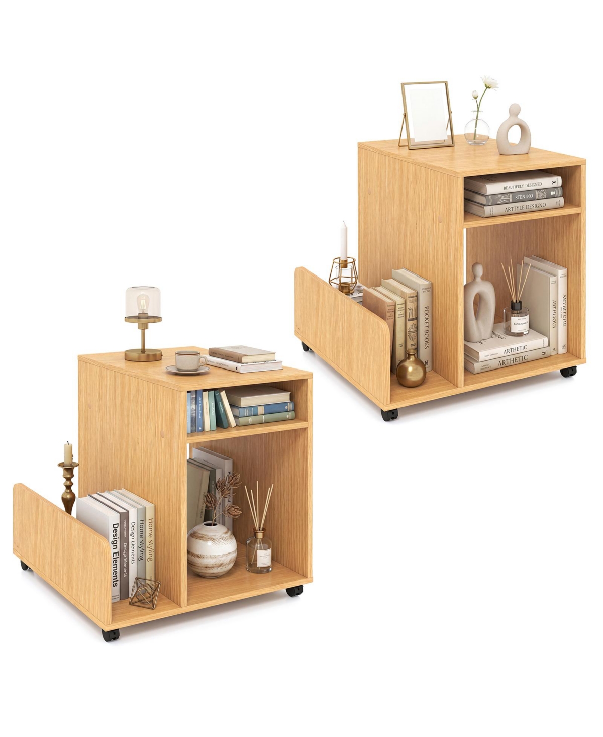 Click here for Gymax 2PCS Rolling End Table Side Storage Rack 4 U... prices