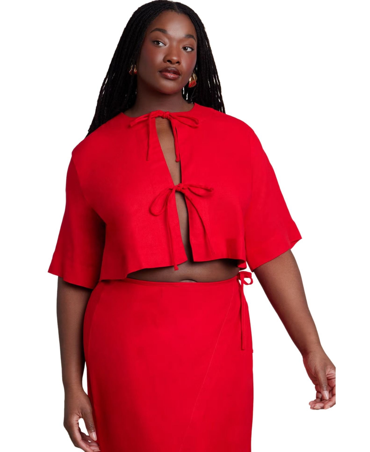 Click here for Eloquii Plus Size Relaxed Tie Front Linen Womens T... prices