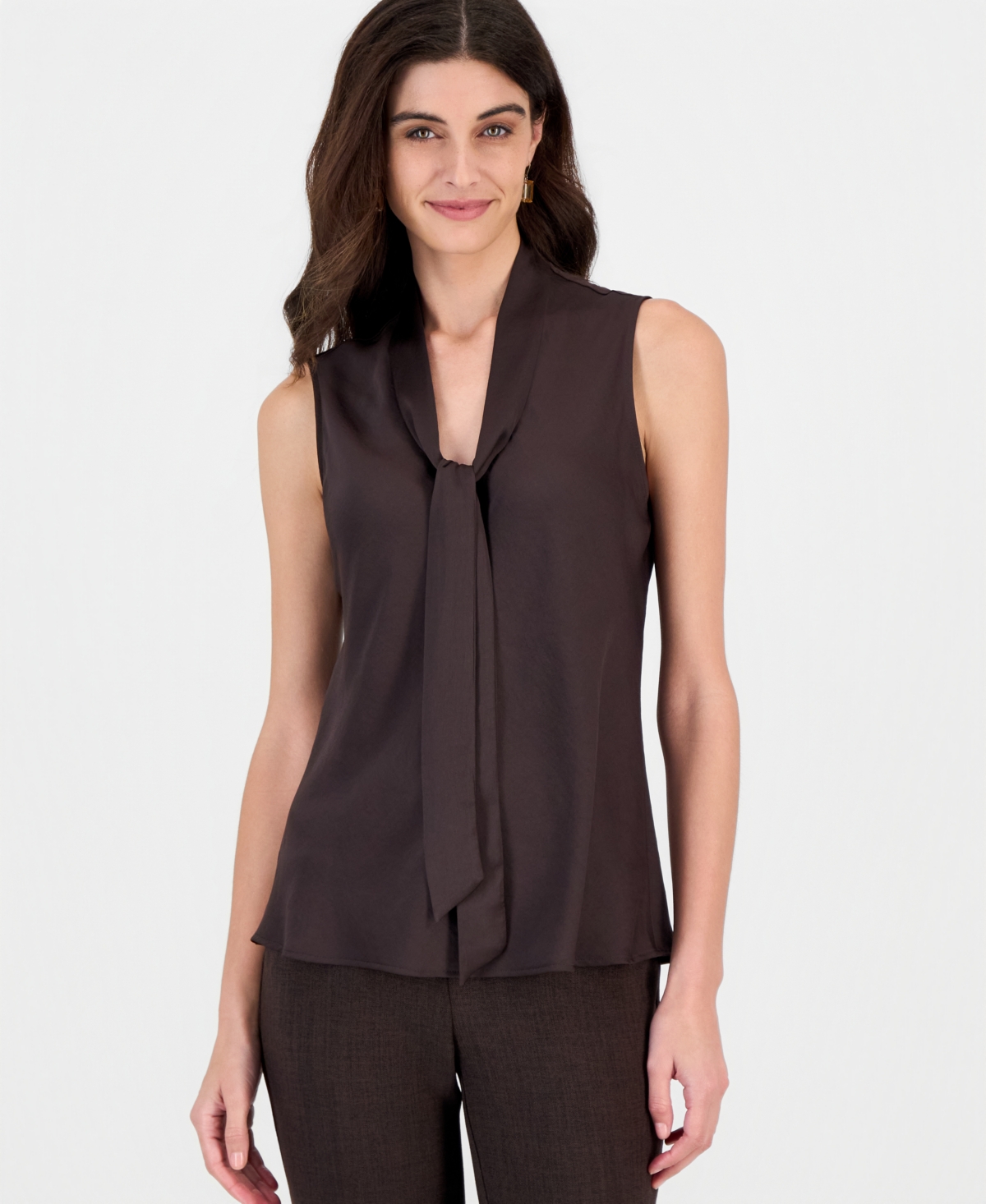 Click here for Kasper Petite Satin Tie-Neck Sleeveless Blouse - R... prices