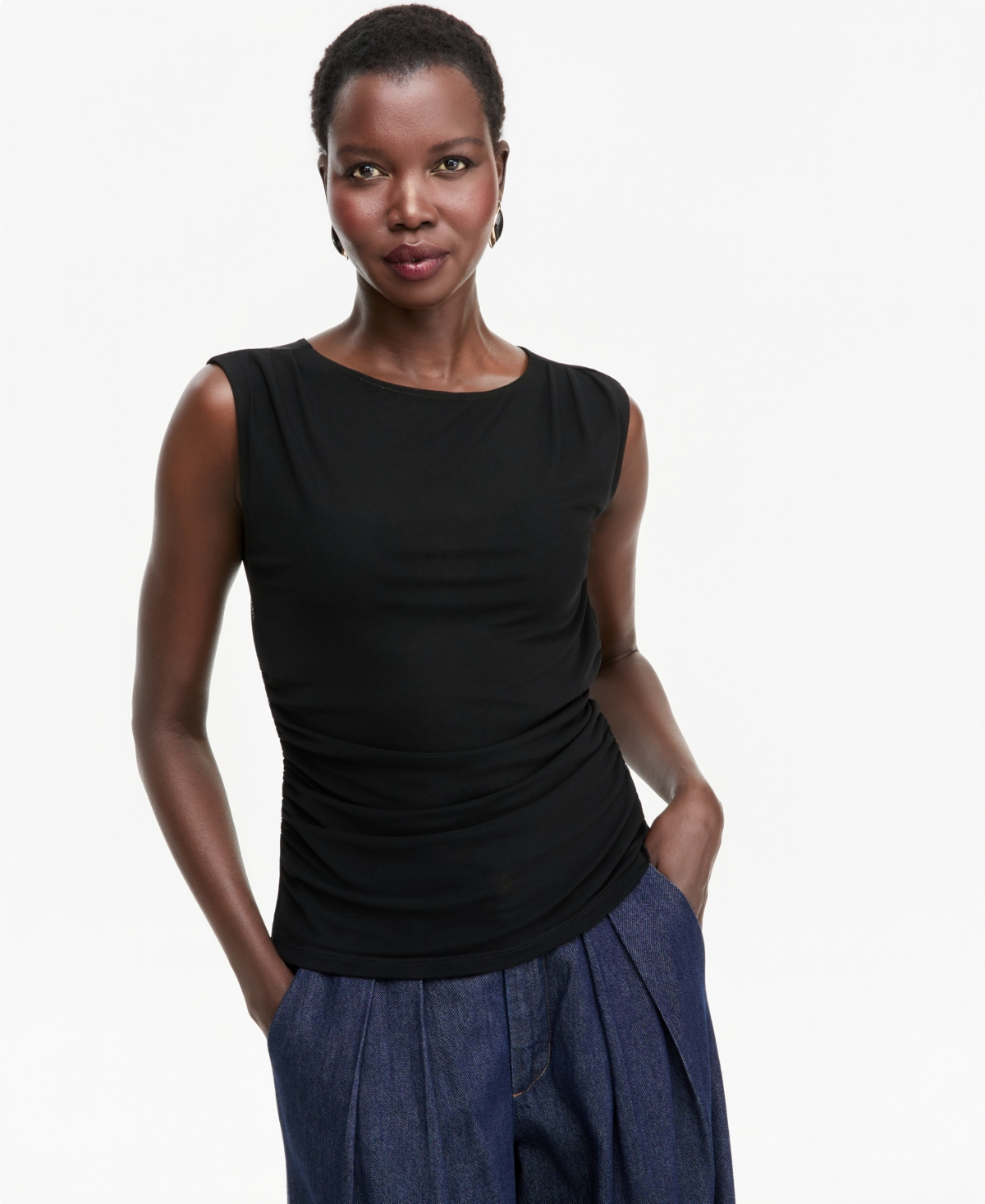 Click here for I.n.c. Womens Solid Mesh Ruched Tank  Macys Exclus... prices