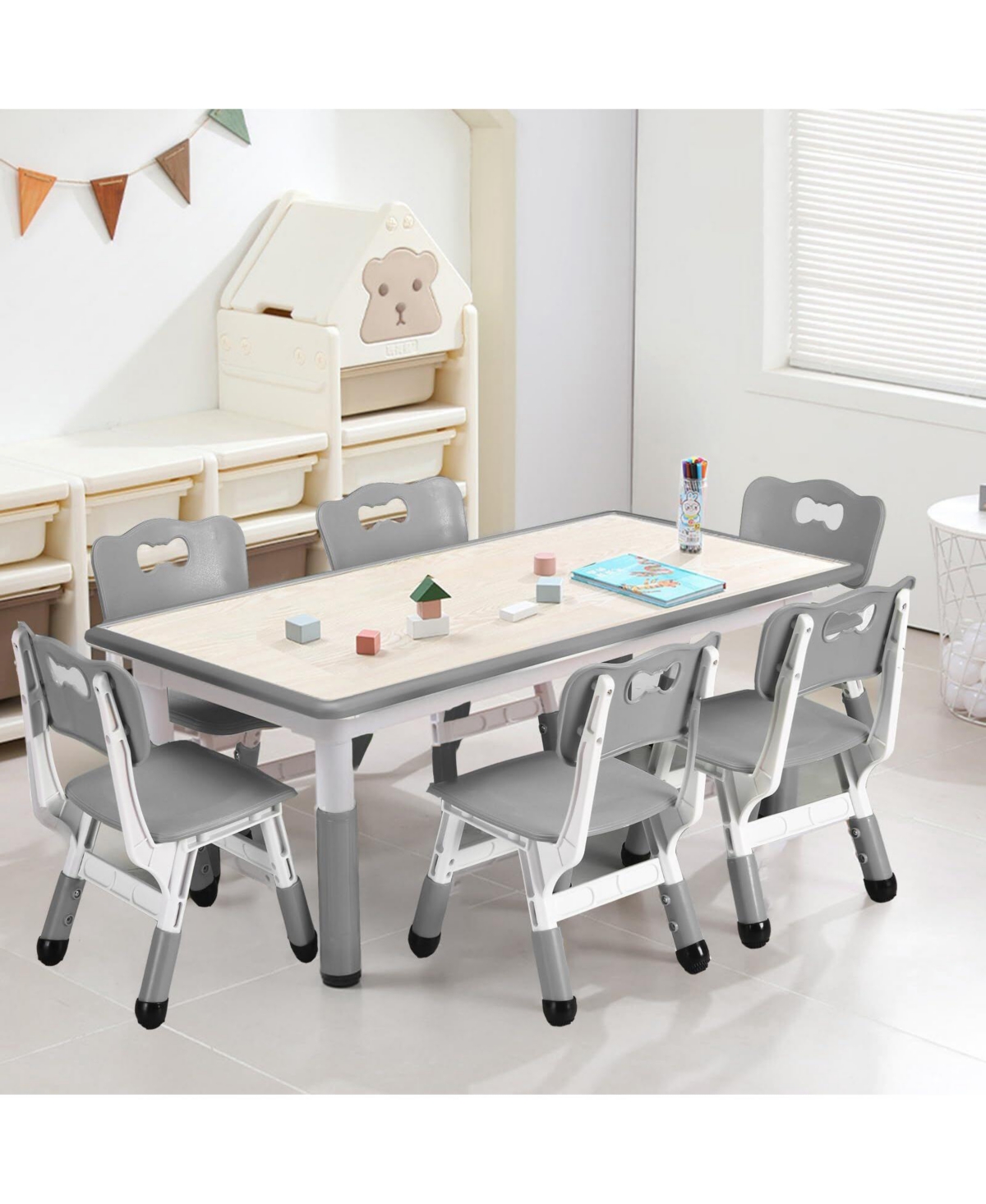 Click here for gaomon Kids Table and 6 Chairs  Height Adjustable... prices