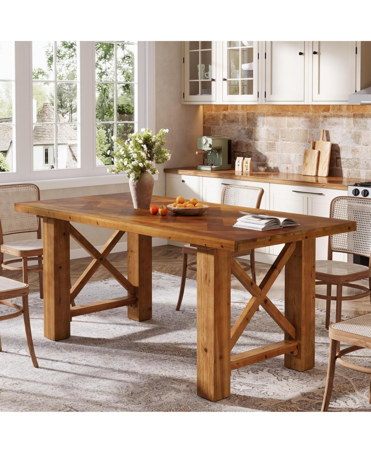 Click here for Tribesigns 63-Inch Farmhouse Dining Table for 4-6... prices