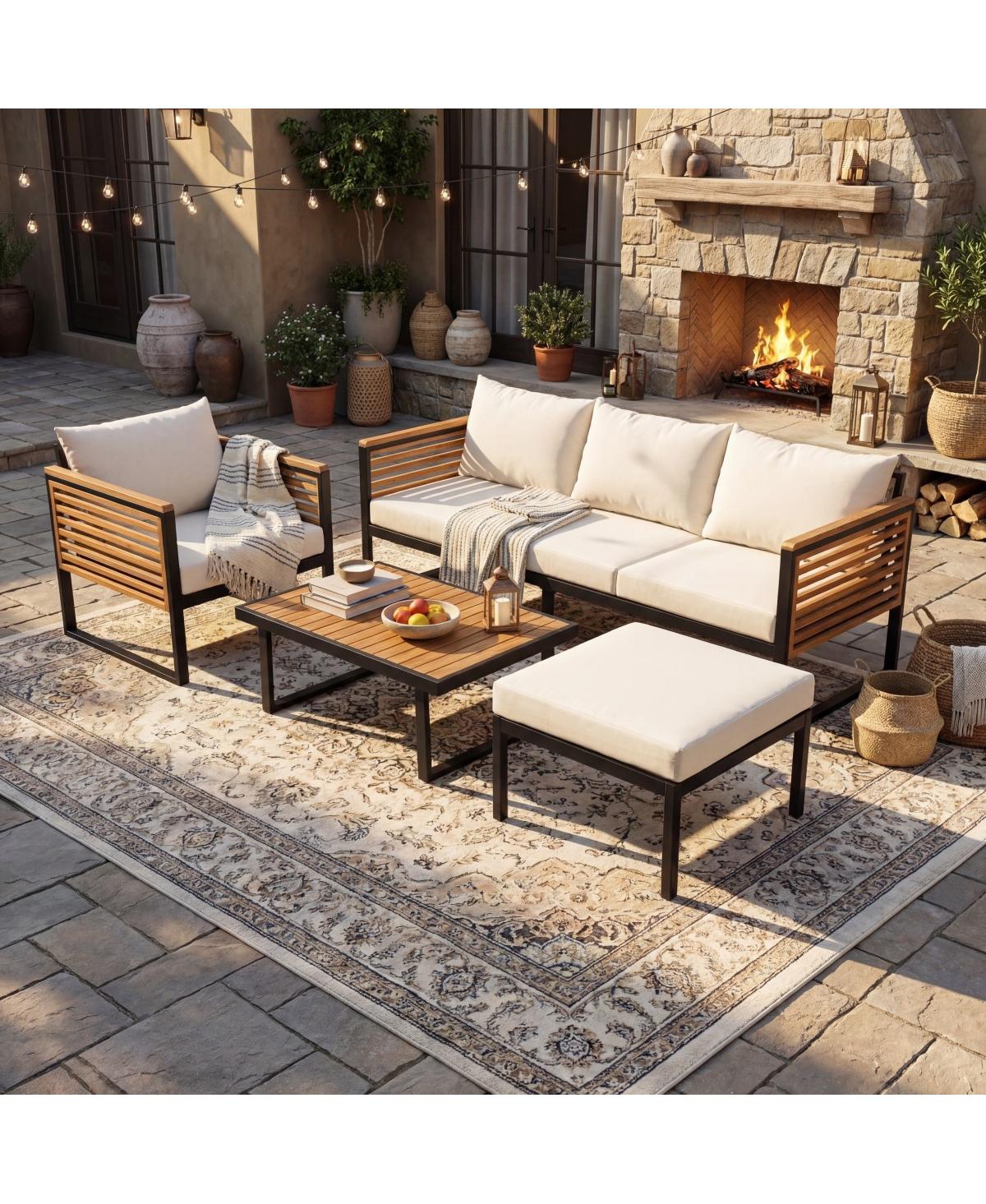 Click here for Asagikoiai 4-Piece Acacia Wood and Metal Outdoor C... prices