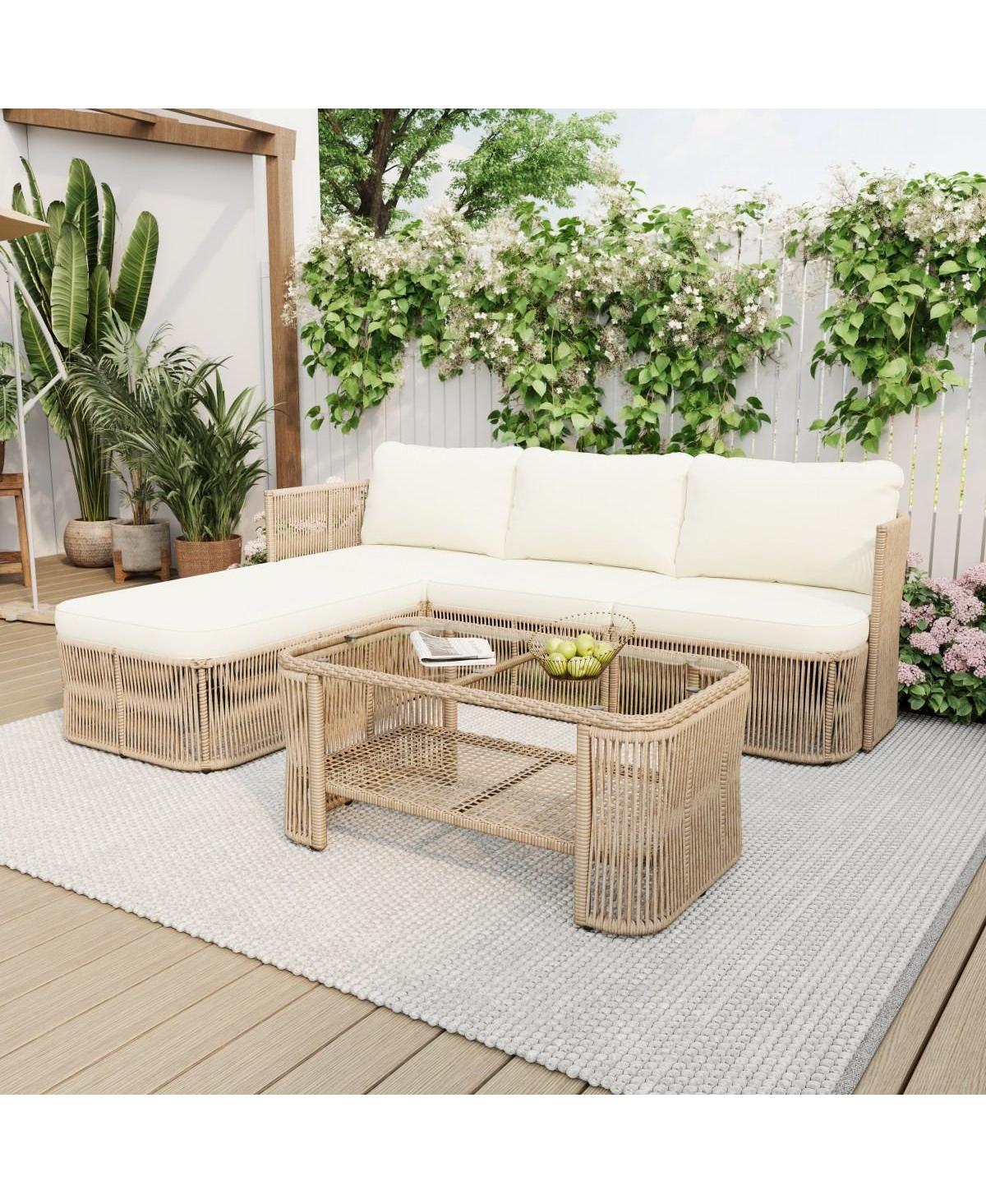 Click here for Asagikoiai Pe Rattan Outdoor Sectional Sofa Set wi... prices