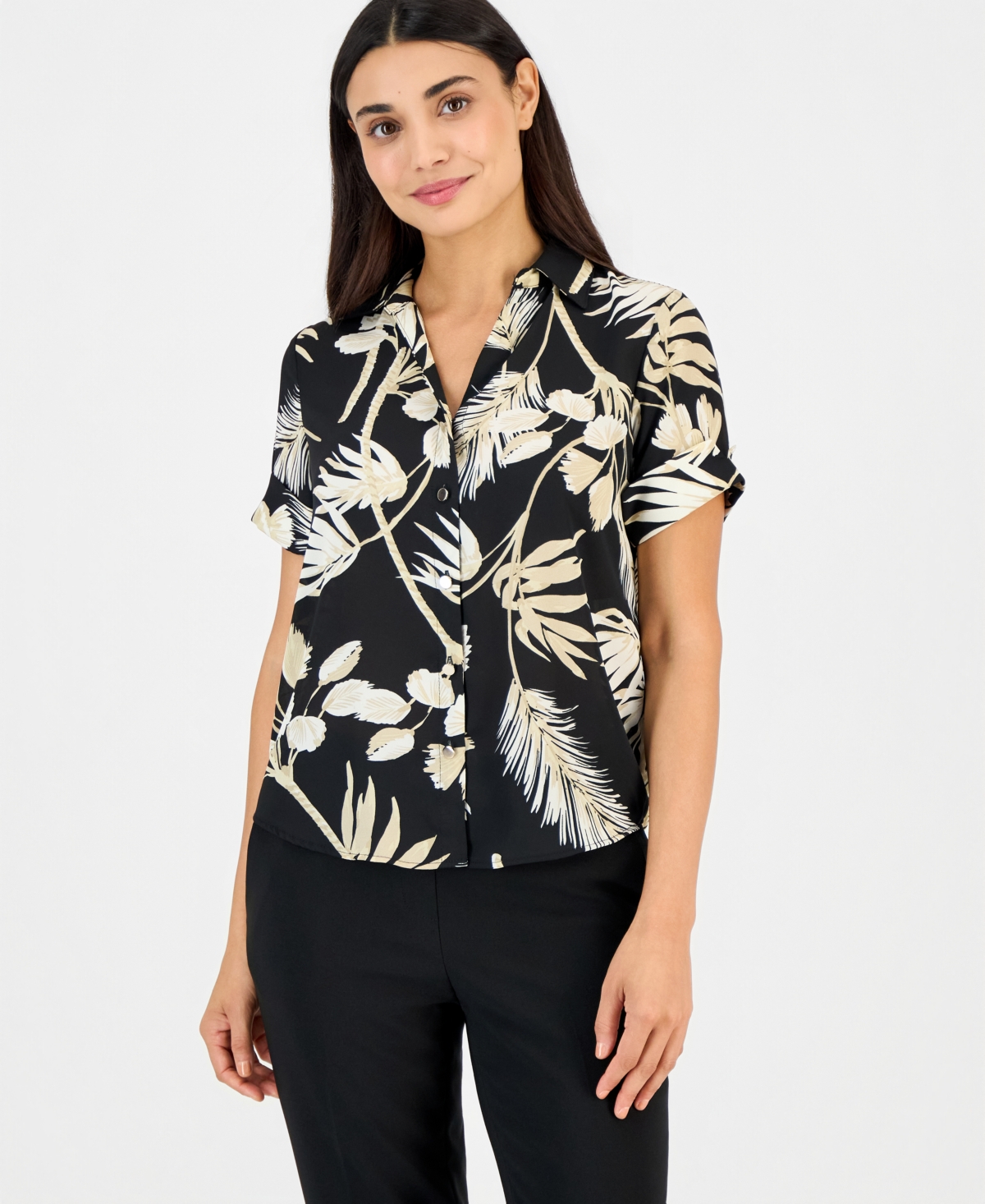 Click here for Anne Klein Essentials Petite Printed Button-Front... prices