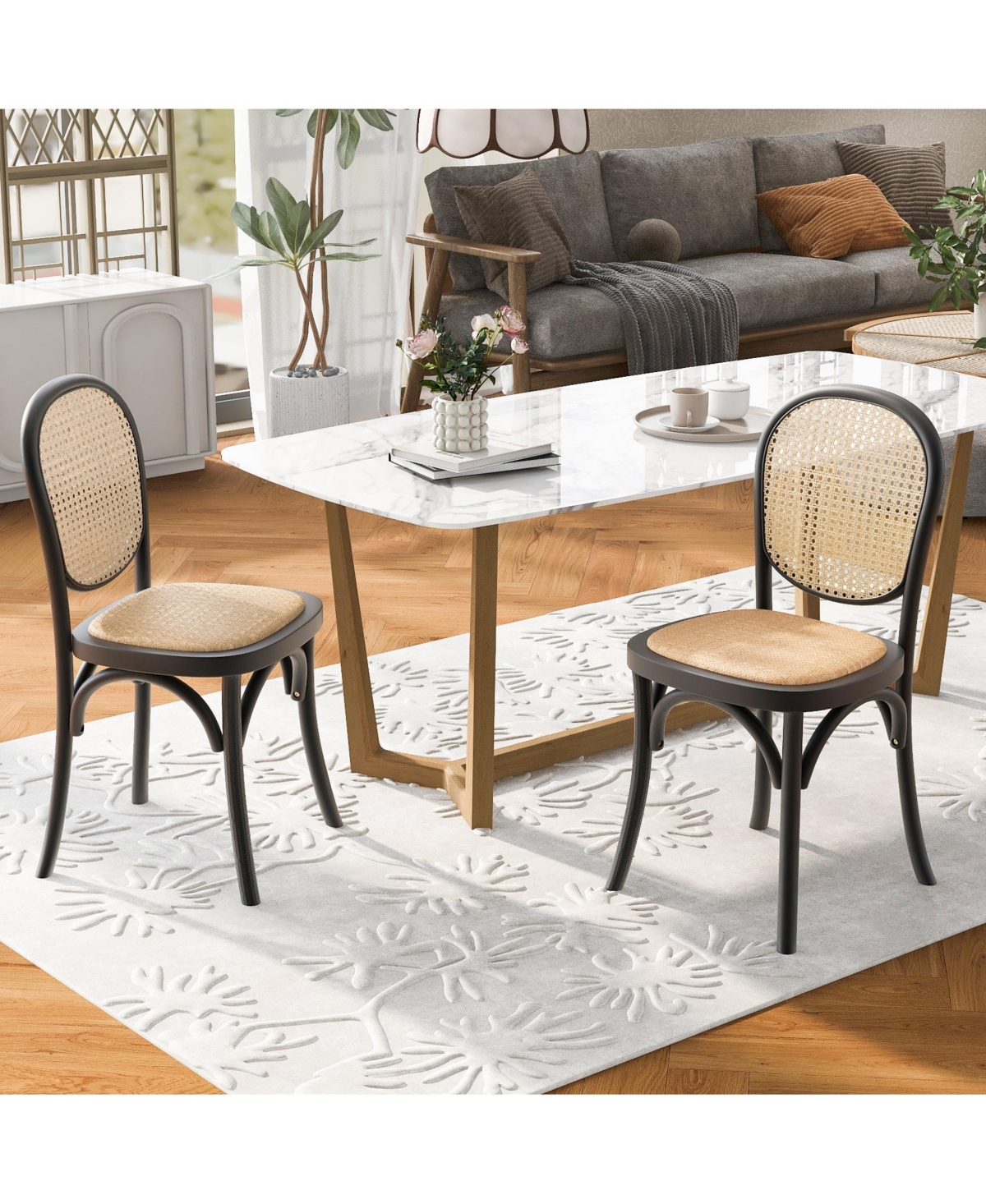Click here for Rainsken Wood Dining Chair Set of 2 with Rattan Ca... prices