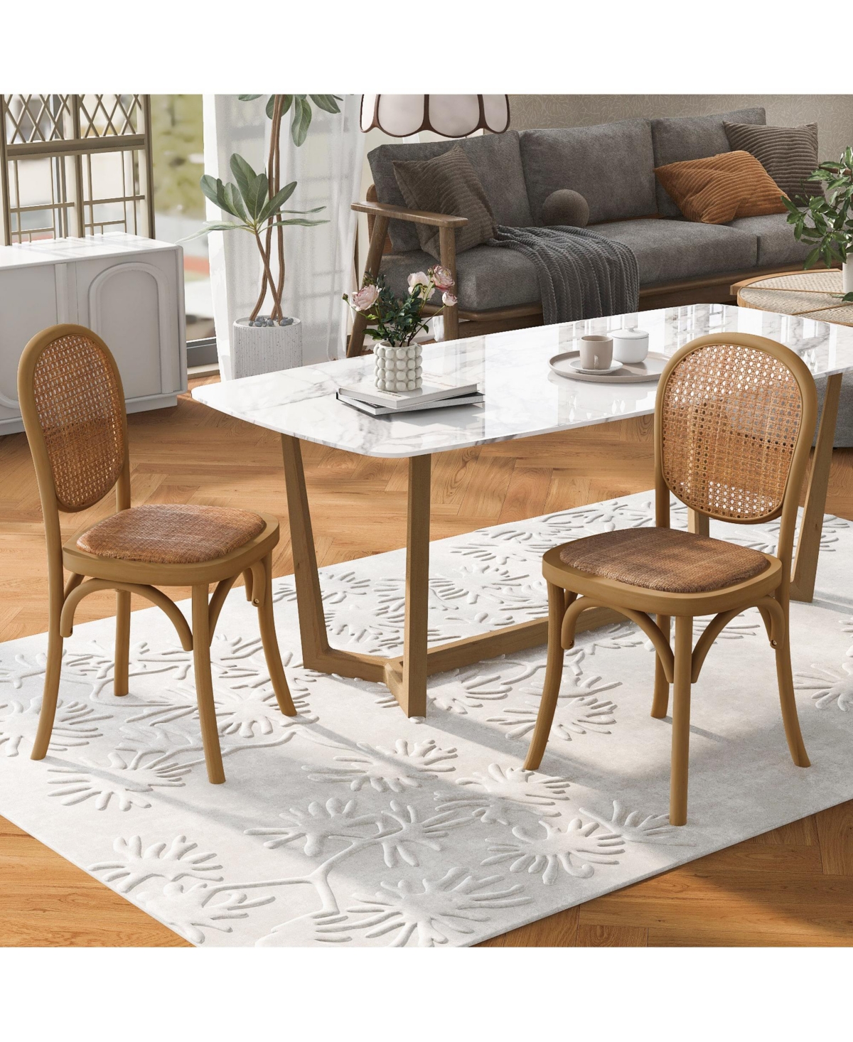 Click here for Rainsken Wood Dining Chair Set of 2 with Rattan Ca... prices