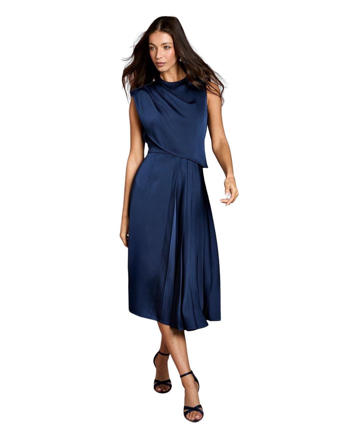 Click here for Coast Womens Satin Pleated Midi Dress - Navy prices