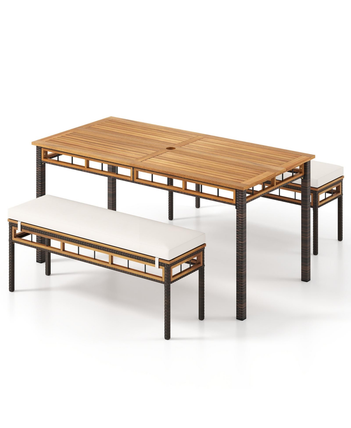 Click here for Gymax Set of 3 Acacia Wood Patio Dining Set w/1.97... prices