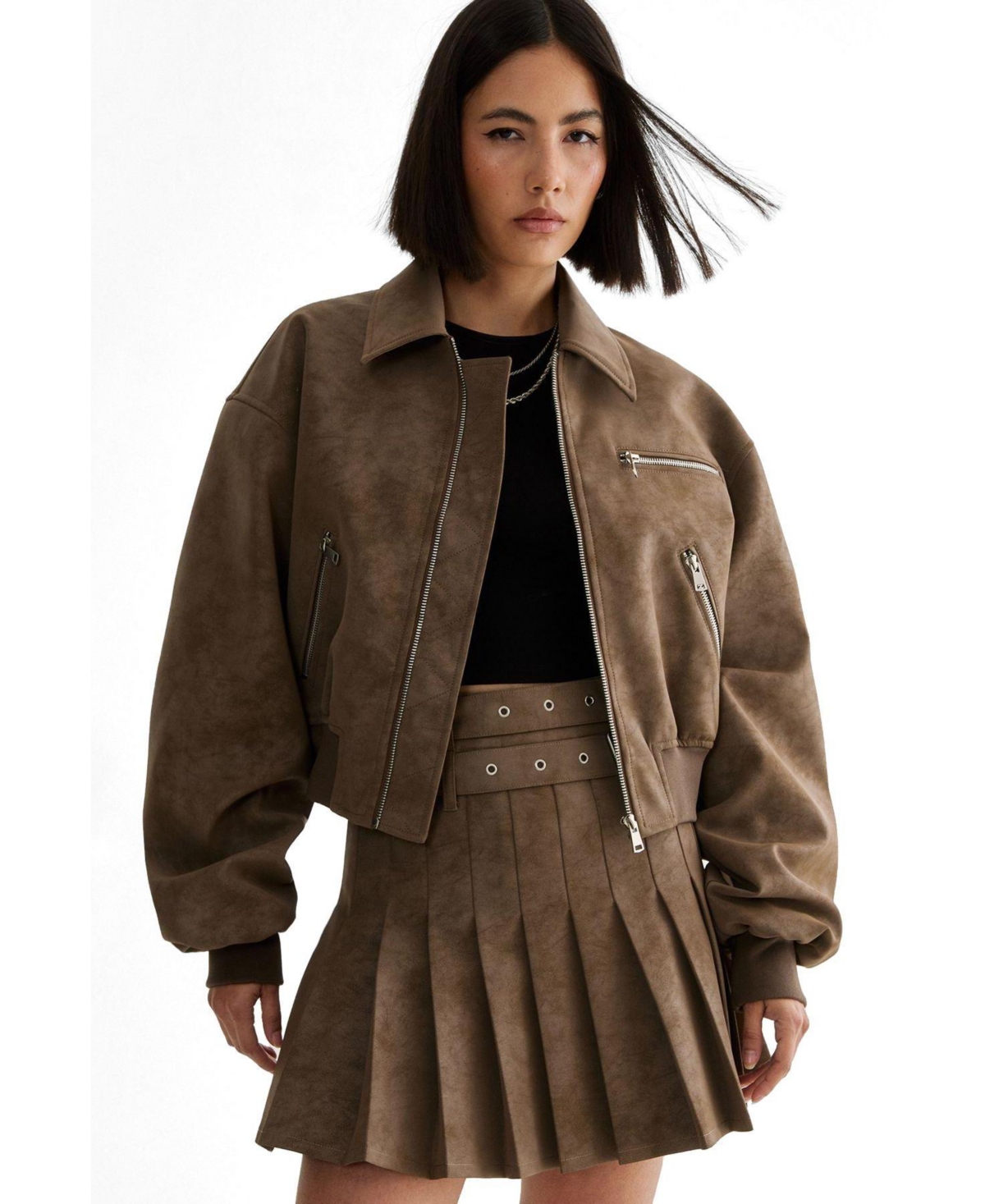 Click here for Nasty Gal Womens Faux Leather Bomber Jacket - Brow... prices
