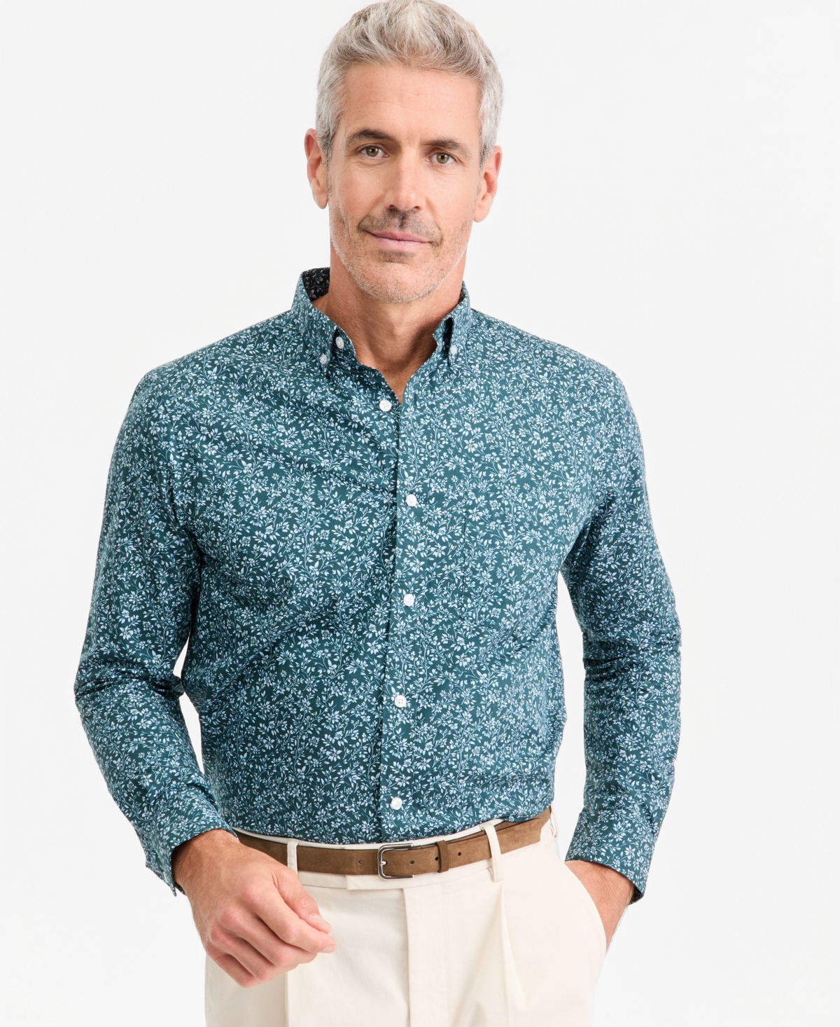 Click here for Club Room Mens Floral Poplin Button-Down Shirt  Ma... prices