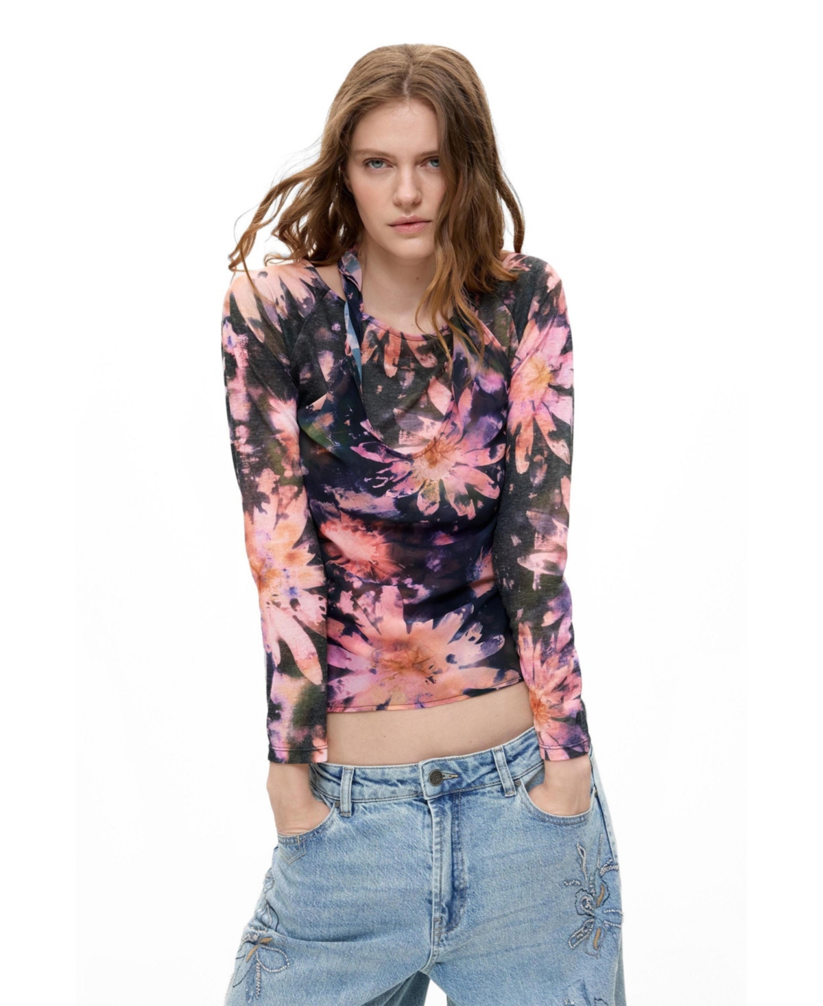 Click here for Desigual Womens Printed Long-Sleeve Blouse - Navy... prices