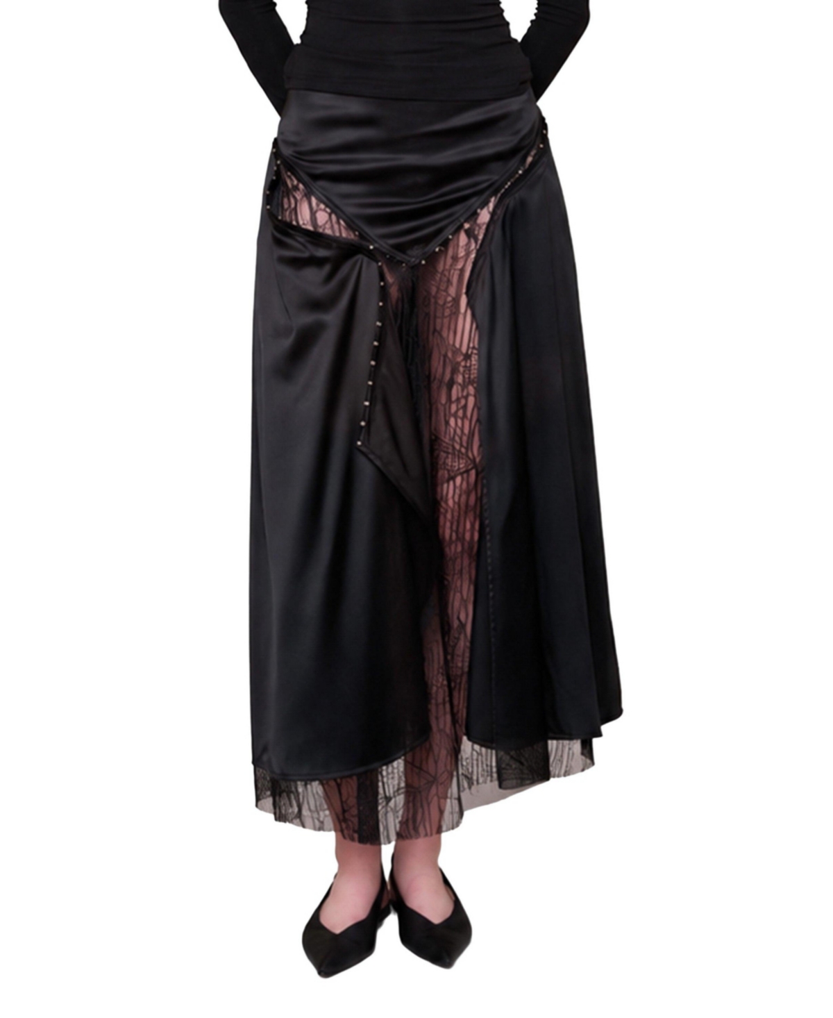Click here for Pcfg Womens The Party Edit Slit Lace Panel Satin M... prices