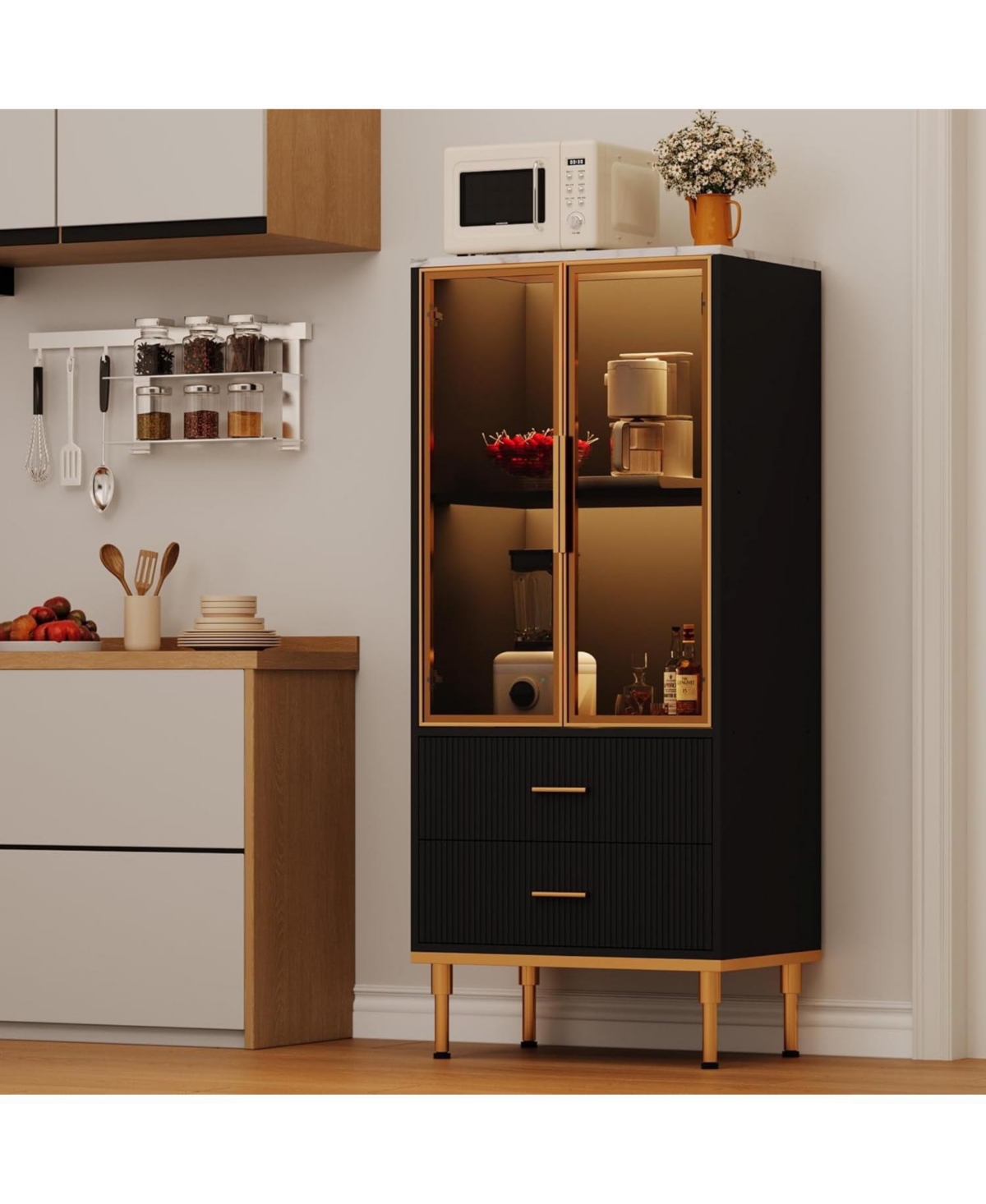 Click here for gaomon Fluted Storage Cabinet with Glass Doors and... prices