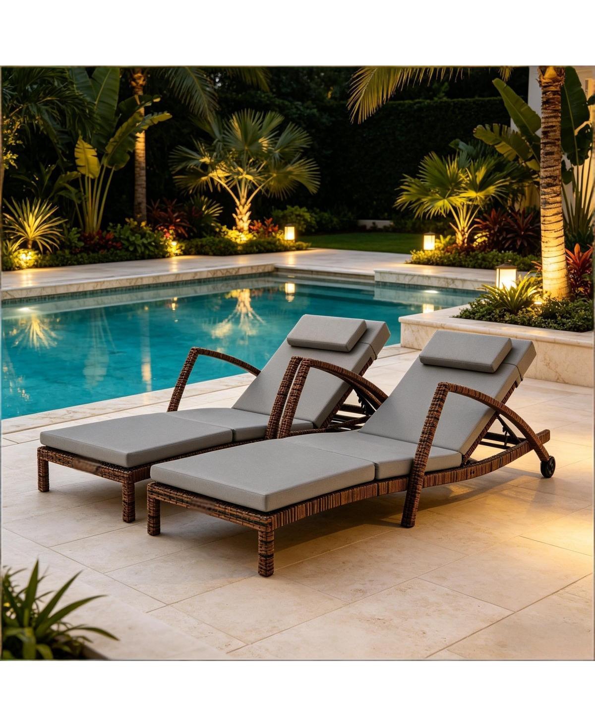 Click here for Asagikoiai 2 Piece Outdoor Rattan Chaise Loungers... prices