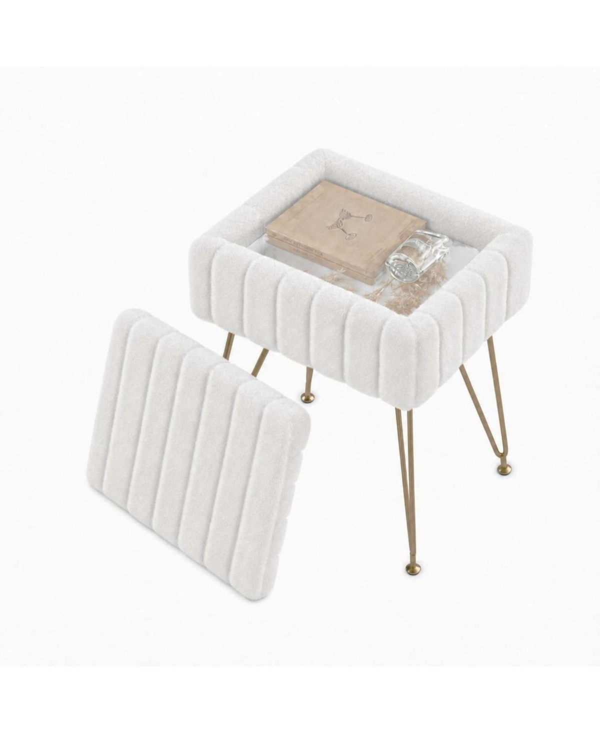 Click here for gaomon Vanity Stool with Storage  Faux Fur Ottoman... prices
