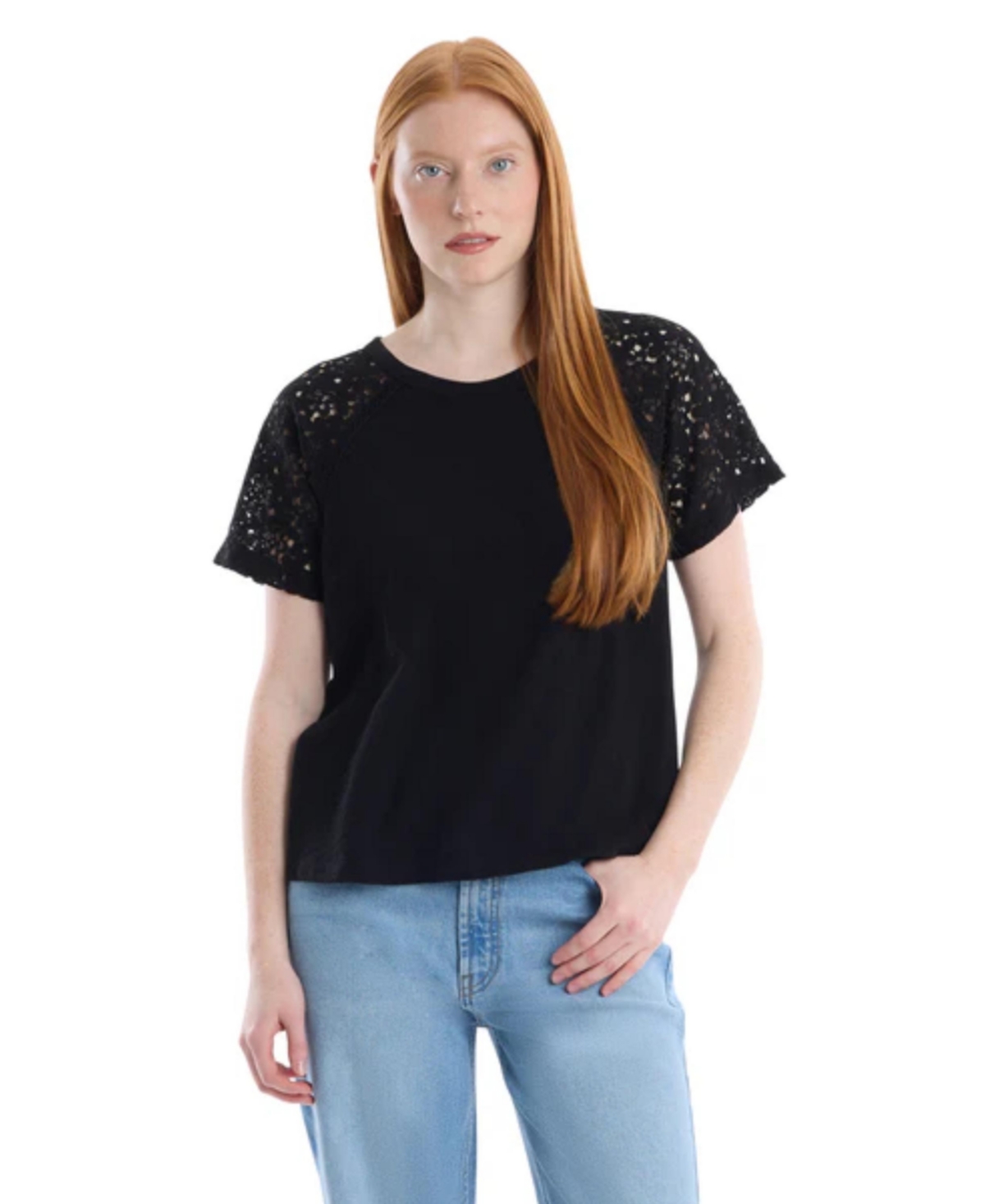 Click here for Wilt Womens Lace Raglan Sleeve Tee - Black. prices