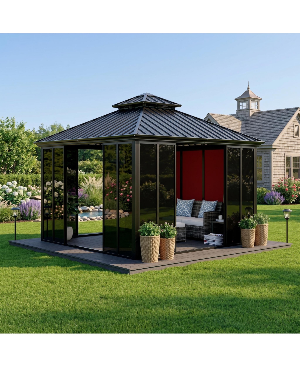 Click here for homfan 12 x 12 Feet Metal Roof Gazebo House Storag... prices