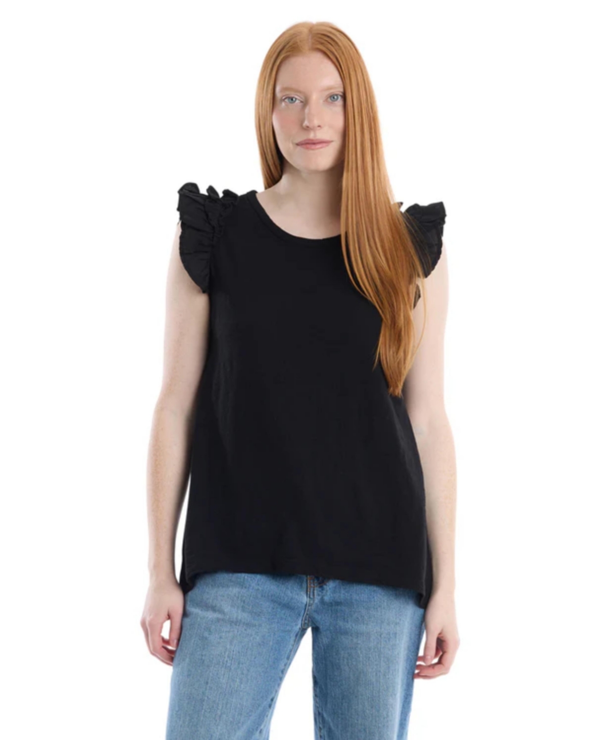 Click here for Wilt Womens Ruffle Shoulder Tank Tee - Black prices