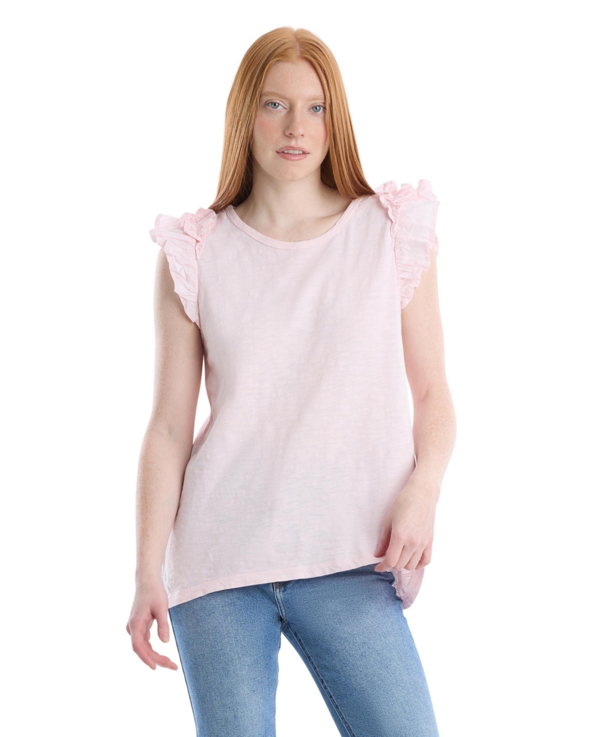Click here for Wilt Womens Ruffle Shoulder Tank Tee - Barely pink prices