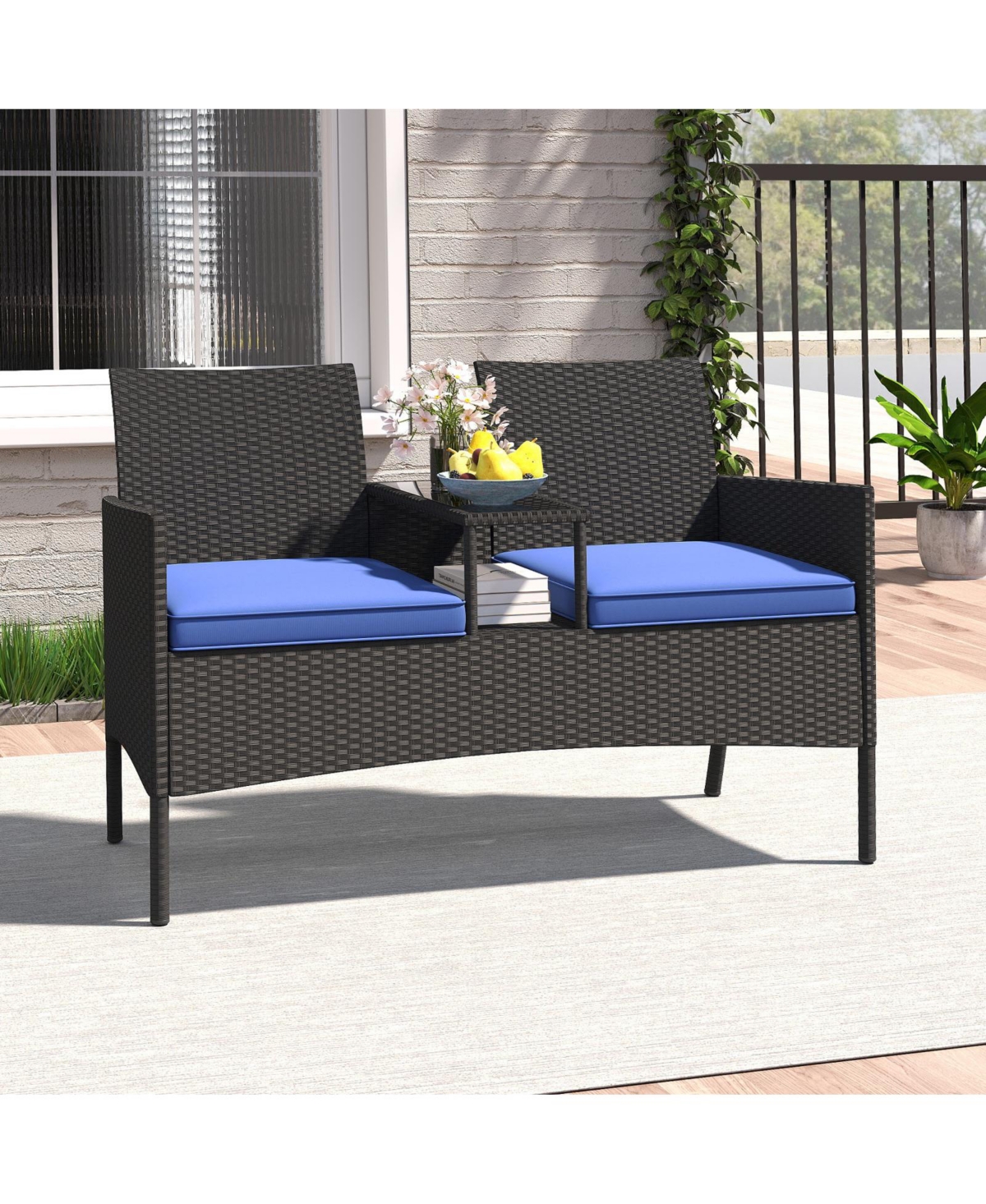 Click here for Gymax Patio Loveseat with Built-in Table Soft Cush... prices