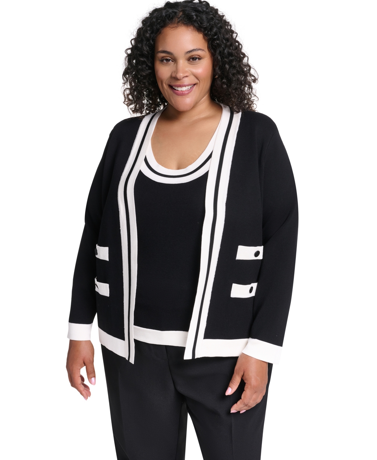 Click here for Karl Lagerfeld Paris Plus Size Tipped Open-Front C... prices