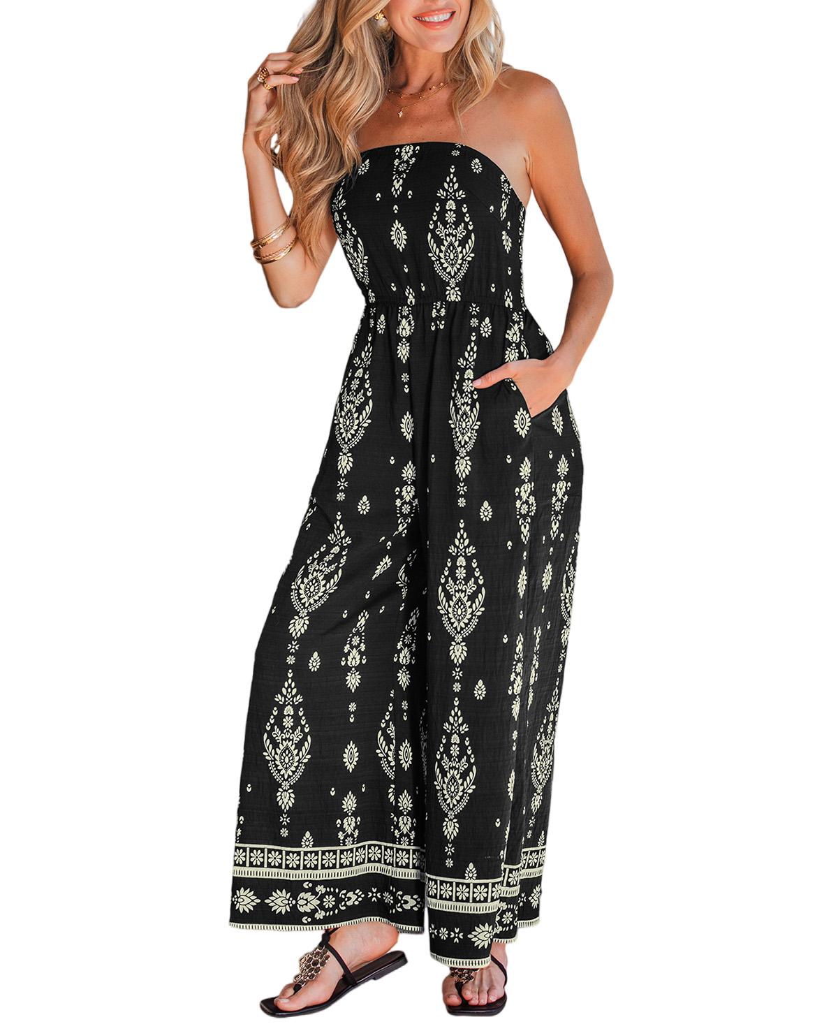 Click here for Cupshe Womens Bohemian Floral Strapless Wide Leg J... prices