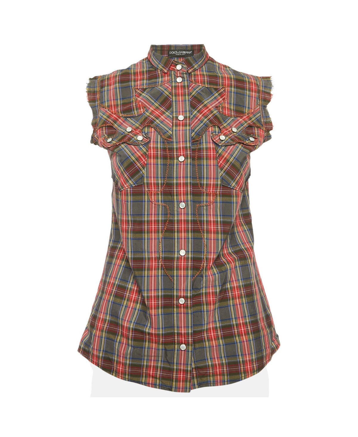 Click here for Pre-Owned Dolce & Gabbana Plaid Cotton Pearl Snap... prices