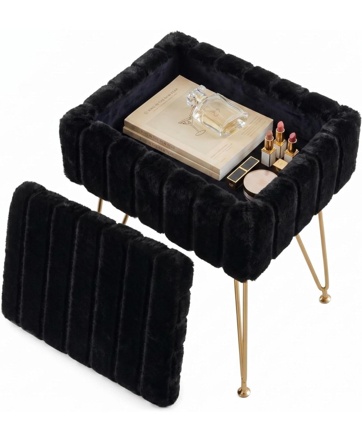 Click here for gaomon Vanity Stool with Storage  Faux Fur Ottoman... prices